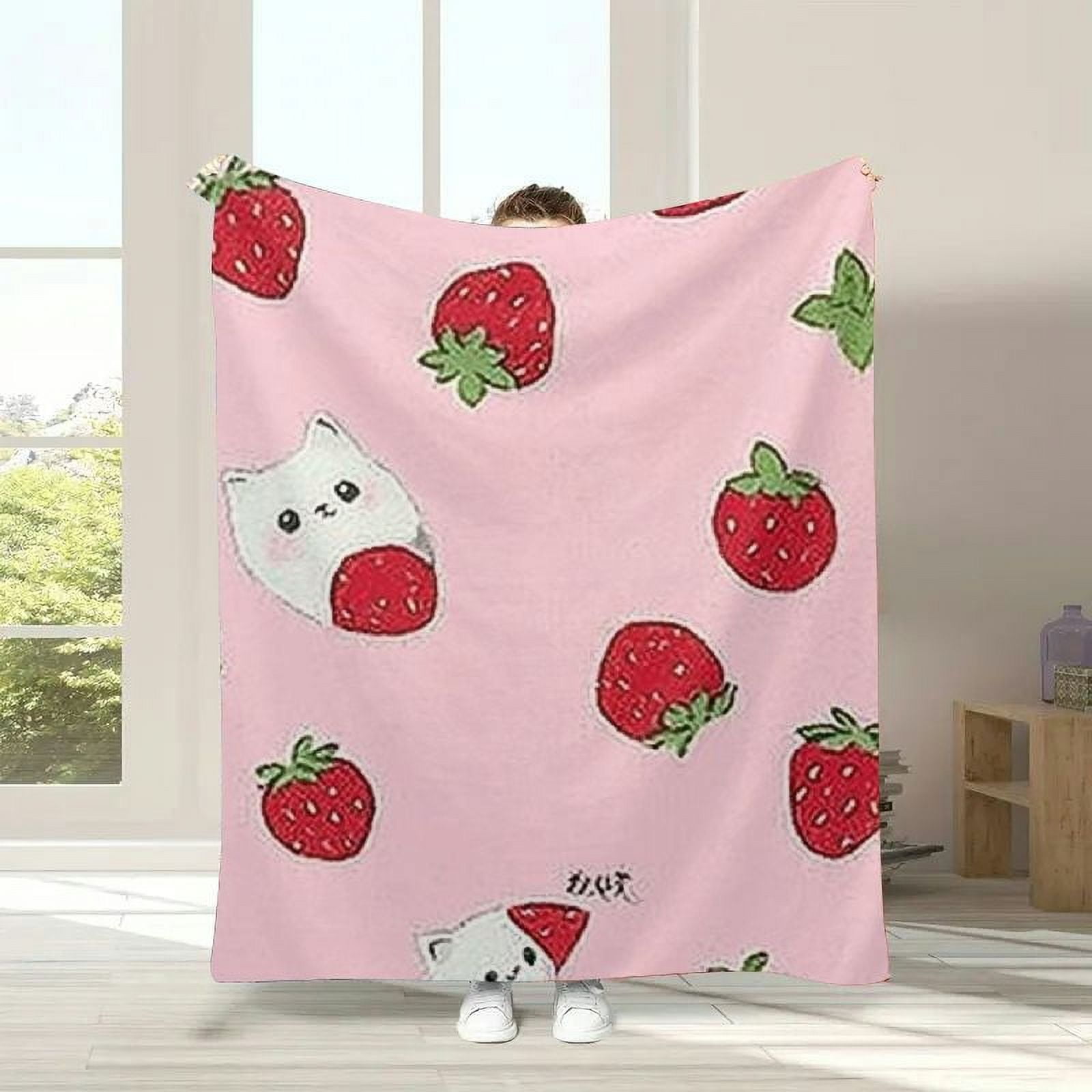 GWJING Girls Strawberry Blanket Twin, Kawaii Strawberry Throw Blanket ...