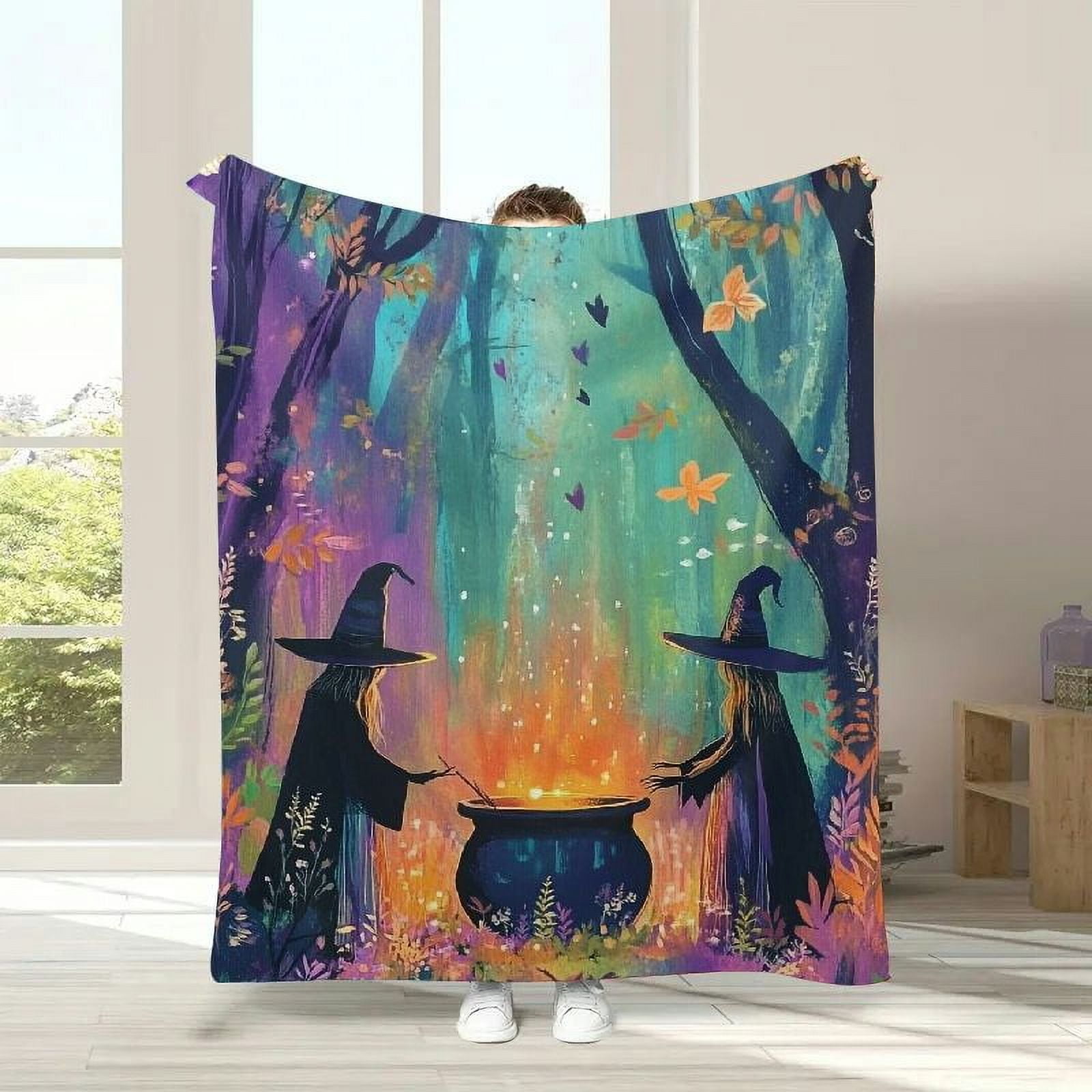 GWJING Halloween Witch Crow Potion Throw Blanket for Couch Sofa, Soft ...