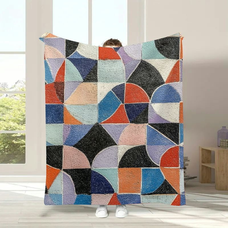 GWJING Mid Century Throw Blanket, Mosaic of Various Shapes and Colors ...