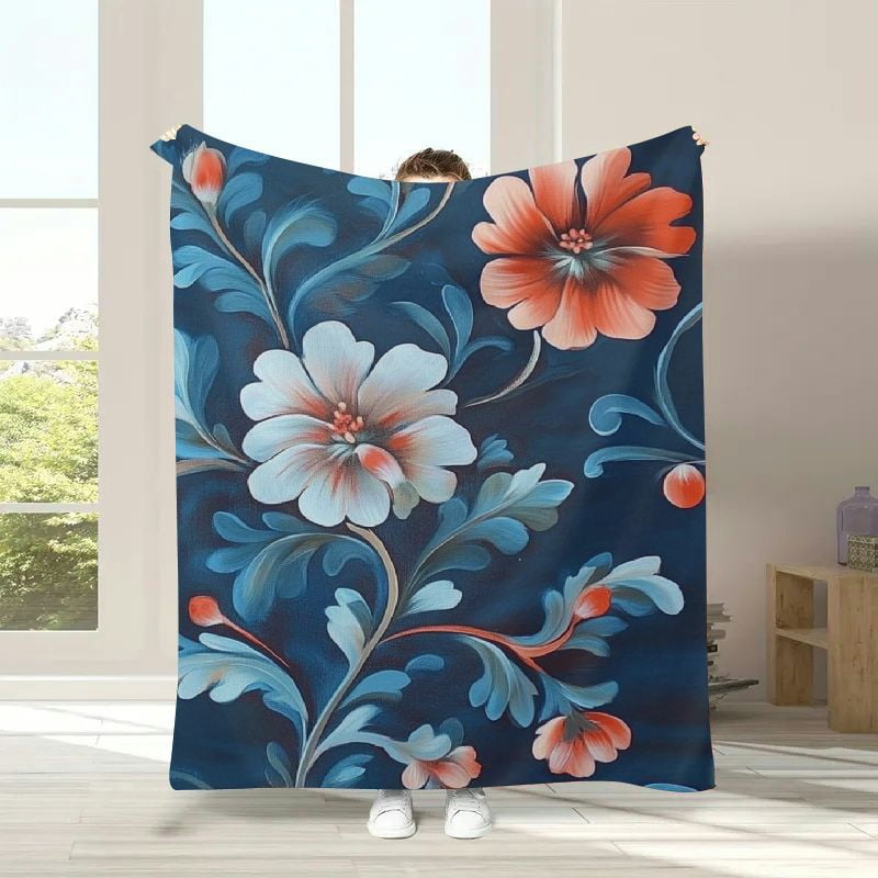 GWJING Norwegian Rosemaling Folk Floral Blanket Ultra Soft Cozy Flannel ...