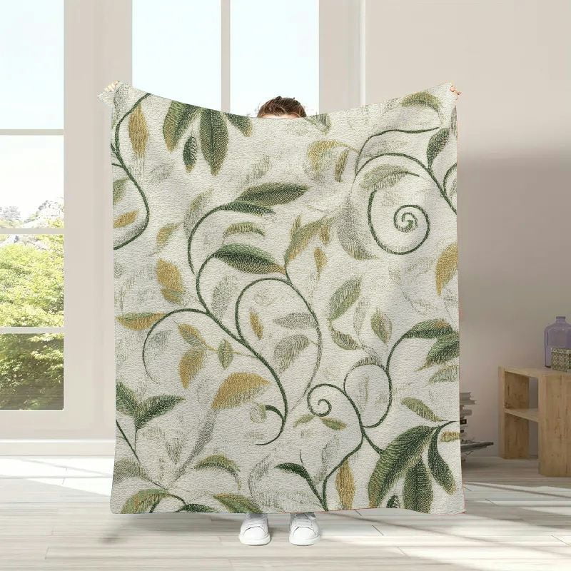 GWJING Pastel Throw Blanket, Scrolling Leafy Branches Floral Botanical ...