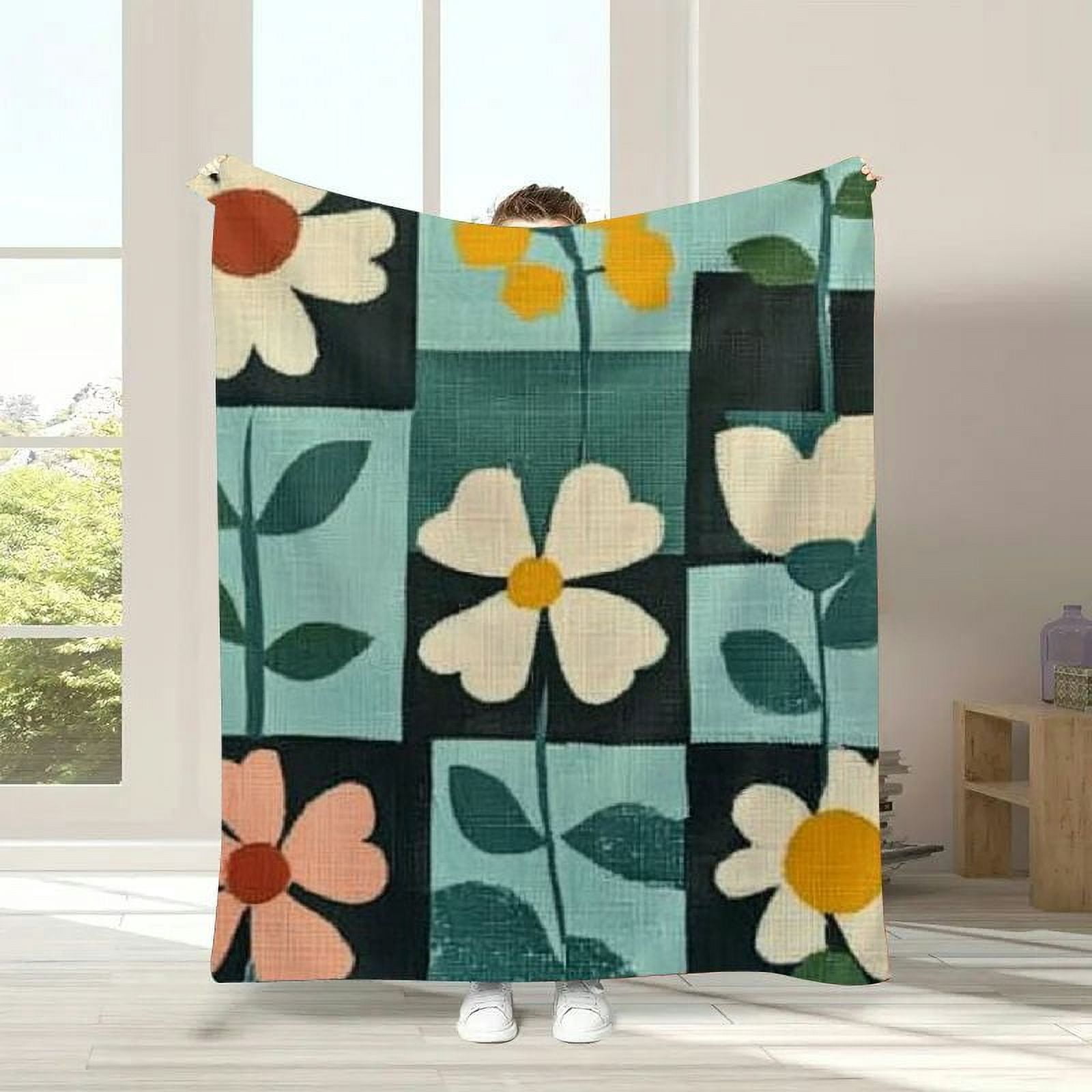 GWJING Print Throw Blanket for Couch Sofa Retro Plaid Flowers Blanket ...