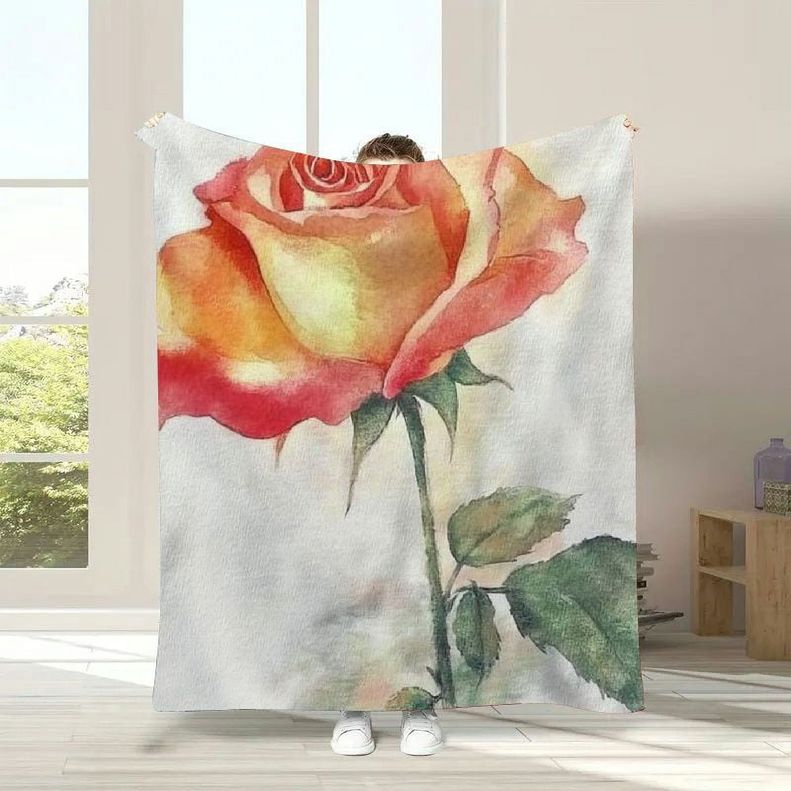 GWJING Rose Throw Blanket, Hand Drawn Rose in Watercolors Lively Petals ...