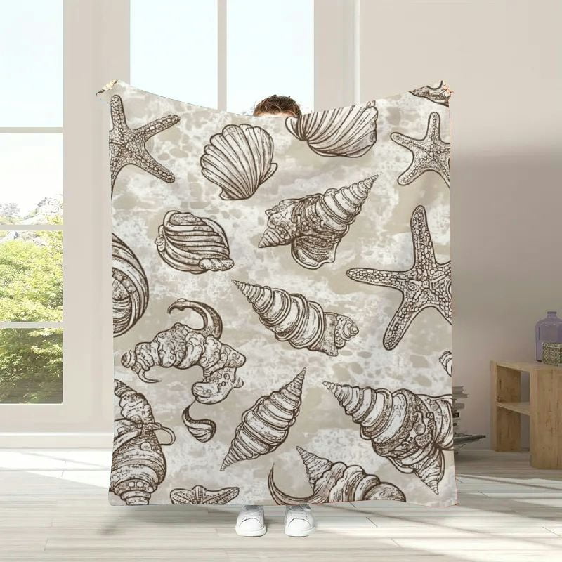 GWJING Sea Shells Throw Blanket, Vintage Inspired Monochrome Seashell ...