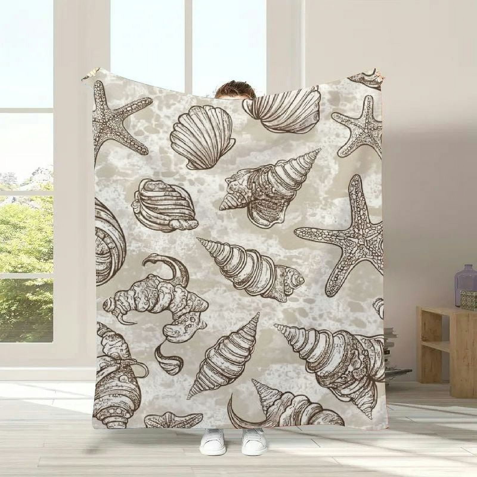 GWJING Sea Shells Throw Blanket, Vintage Inspired Monochrome Seashell ...