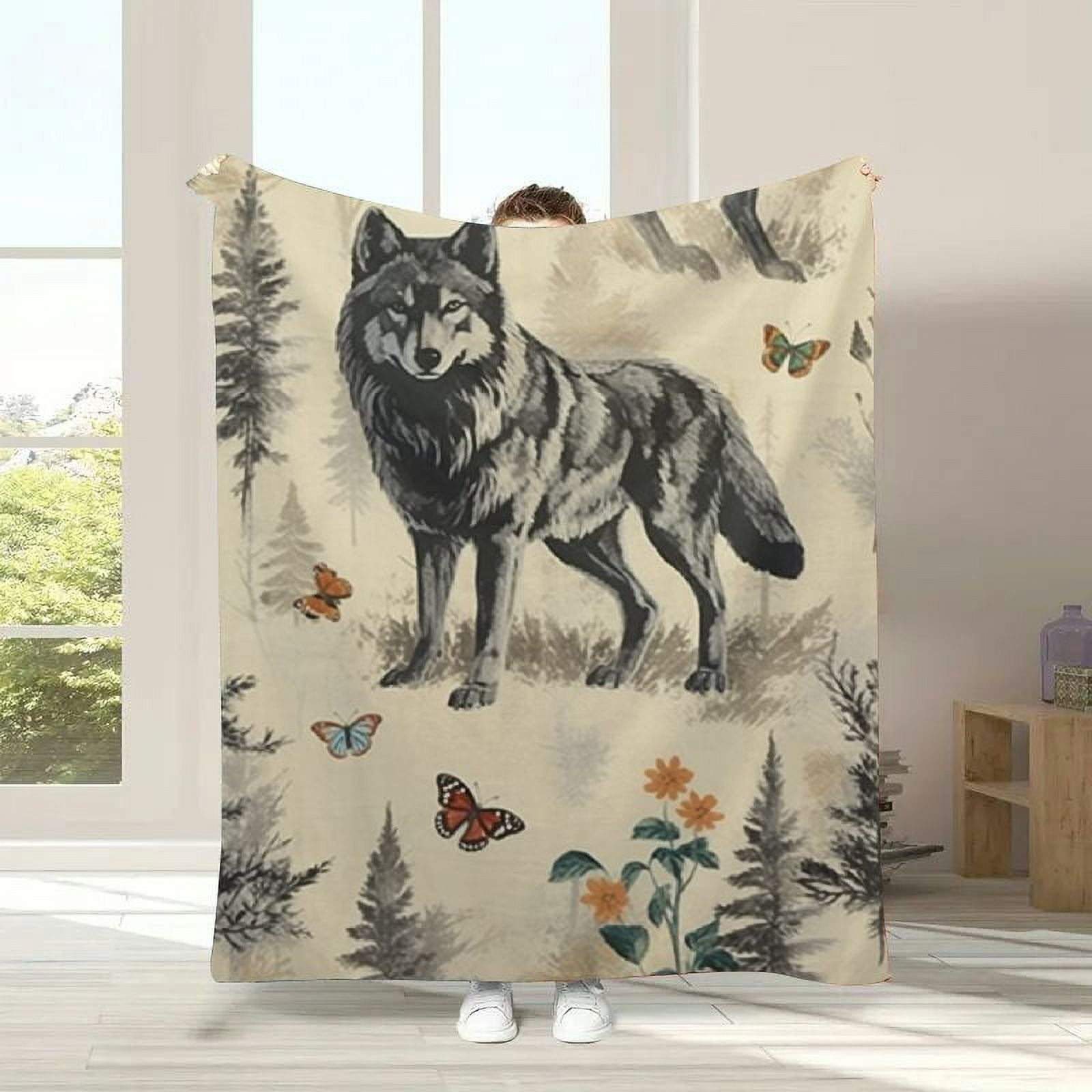 GWJING Wolf and Nature Pattern Blanket, Wildlife-Themed Throw with Wolf ...