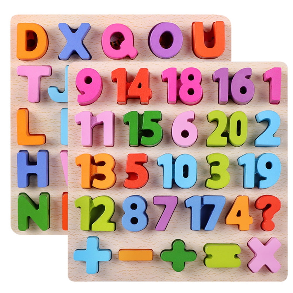 GWONG Alphabet ABC Numbers Wooden Puzzles Lacing Beads Game Education ...