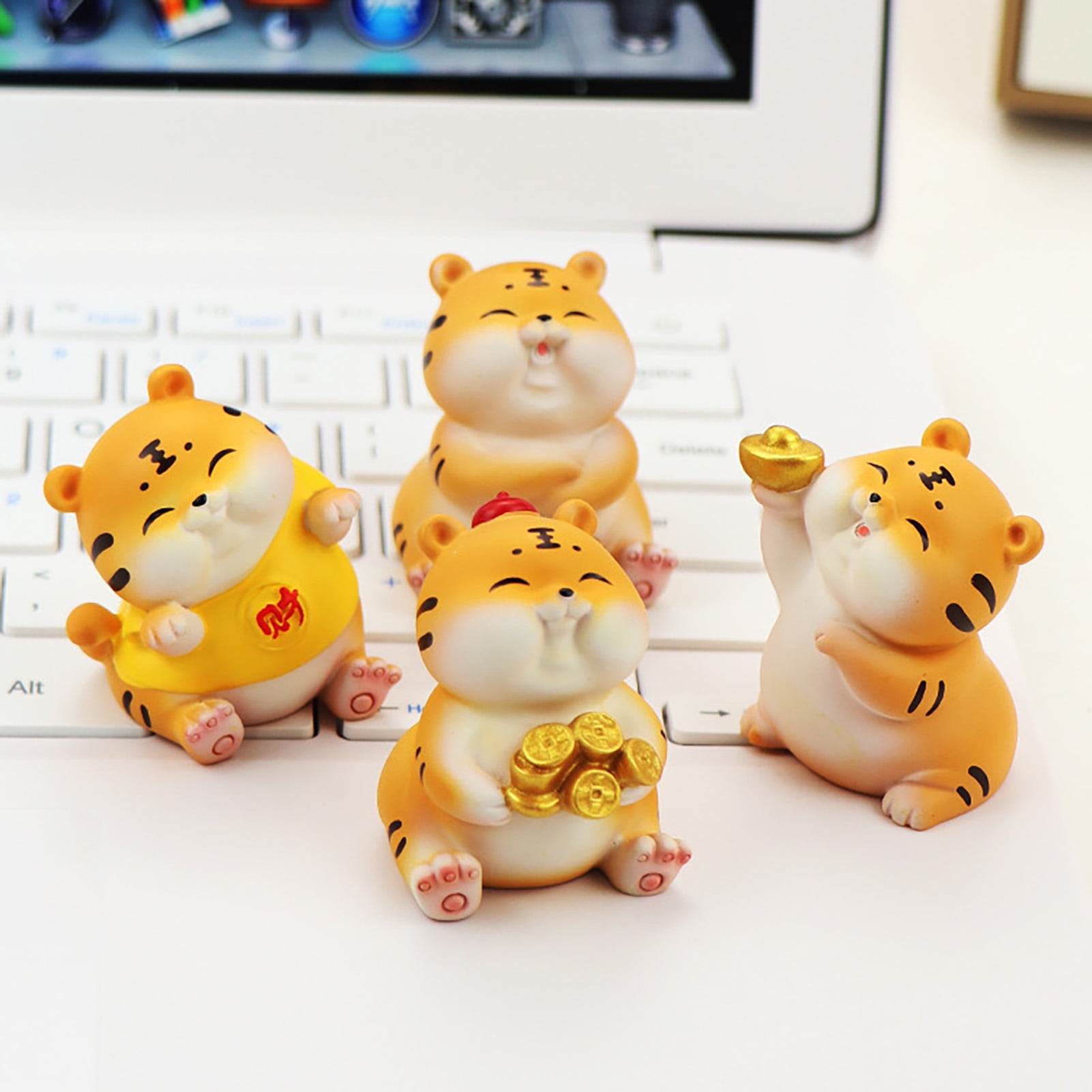 GWONG Cartoon Tiger Miniature Lovely Resin Portable Mini Tiger Figure ...