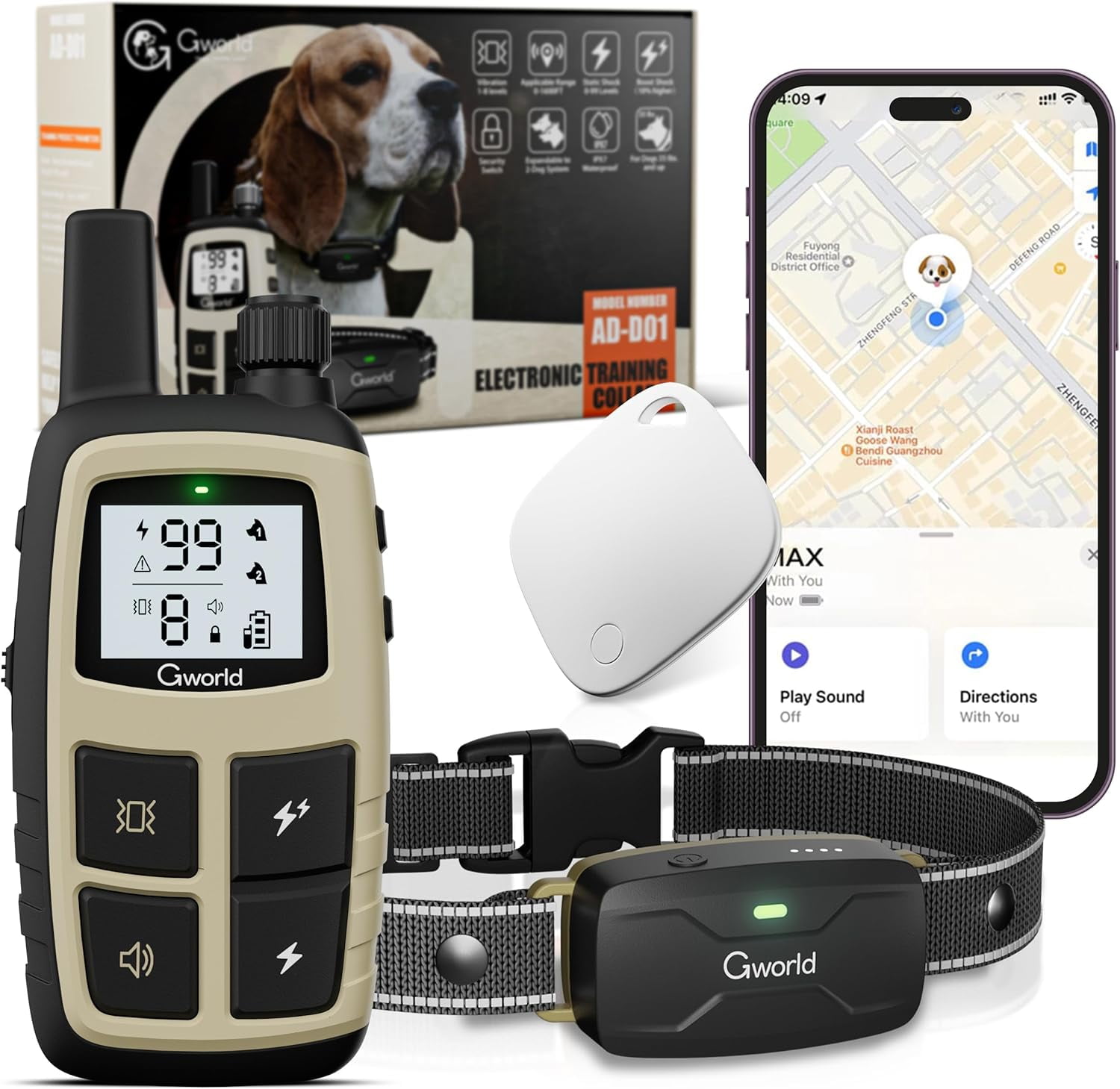 GWORLD i tag Dog Collar No Monthly Rent GPS trackers for Dogs (Only iOS) with Smart Tracker 2 in ...