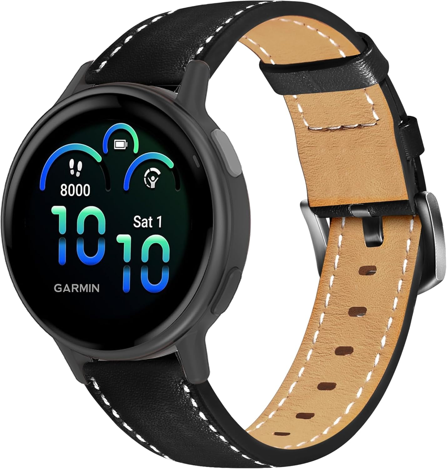 GWYYCG-20mm Leather Watch Band Compatible with Garmin Vivoactive 6/5/3 ...