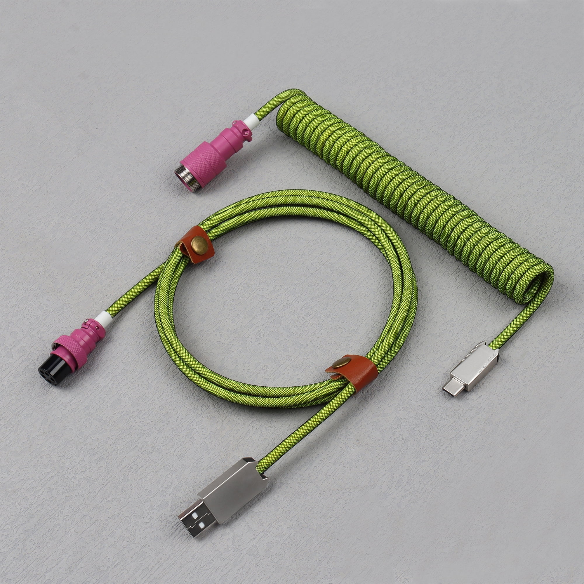 GX16 USB to Type C Long Aviator Coiled Braided Cable Retractable for Mechanical Keyboards ...