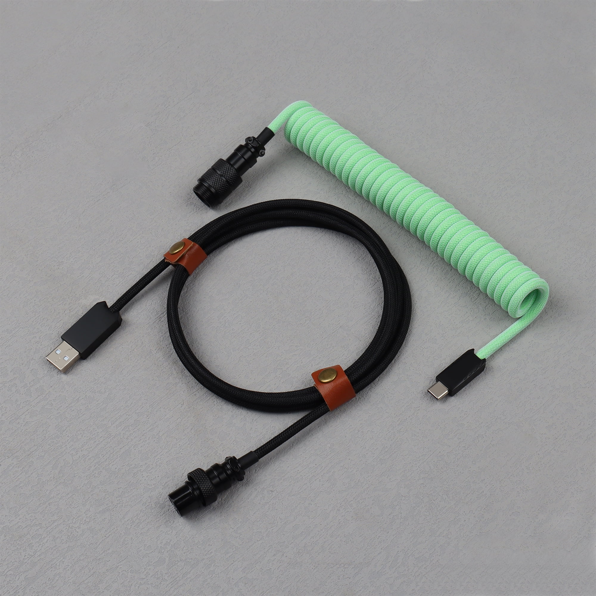 GX16 USB to Type C Long Aviator Coiled Braided Cable Retractable for Mechanical Keyboards ...