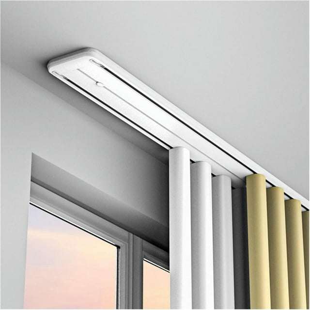 GXCZ Ceiling Curtain Rail With 2 Rows Of Pulleys, White Double Curtain ...