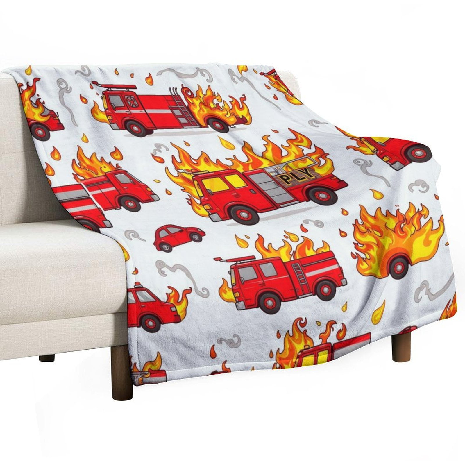 GXFC Cartoon Fire Truck with Flame Pattern blanket, comfortable and ...