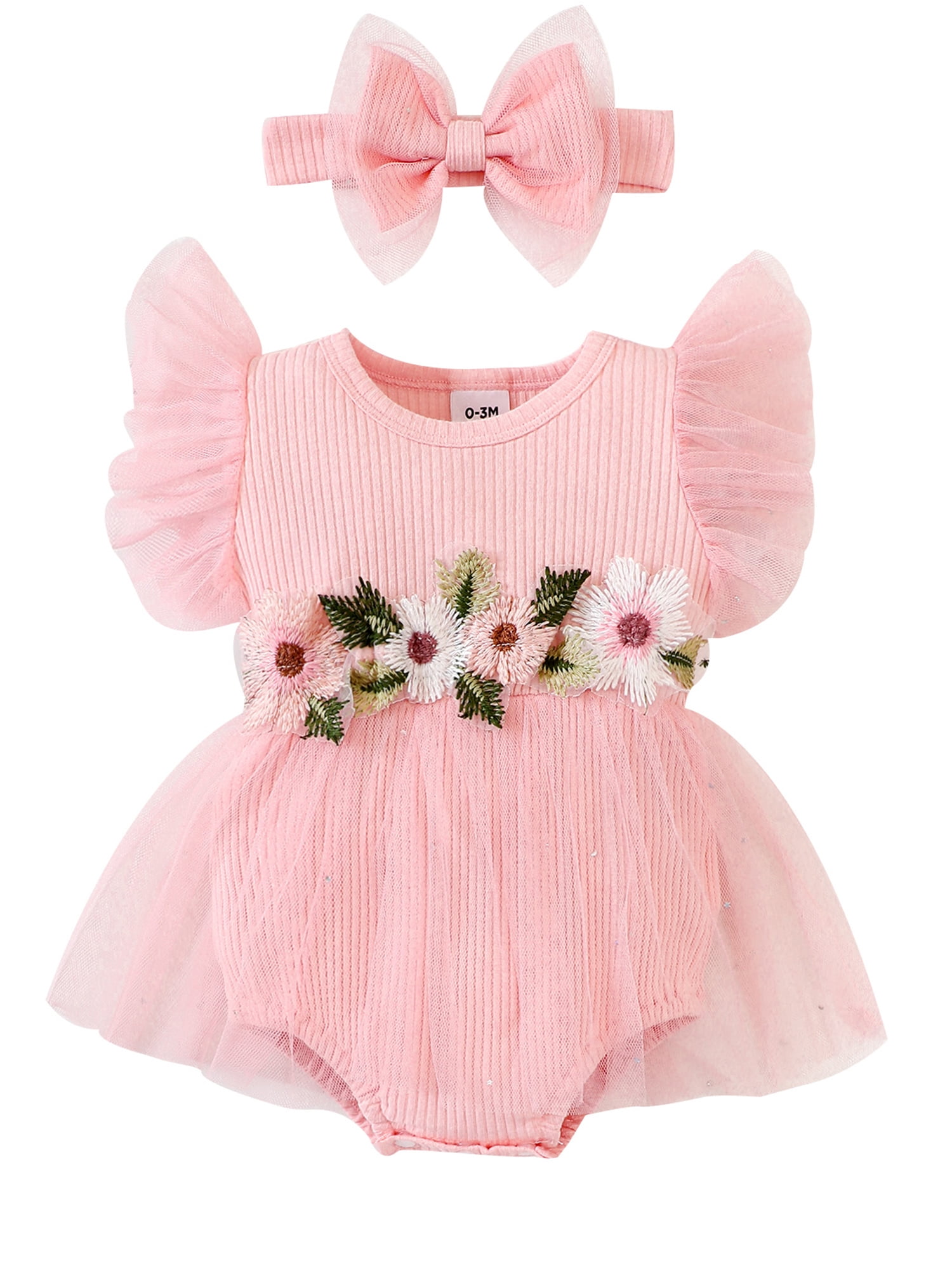 GXFC Infant Baby Girl Romper Dress Outfits Newborn Girls Fly Sleeve Rib ...