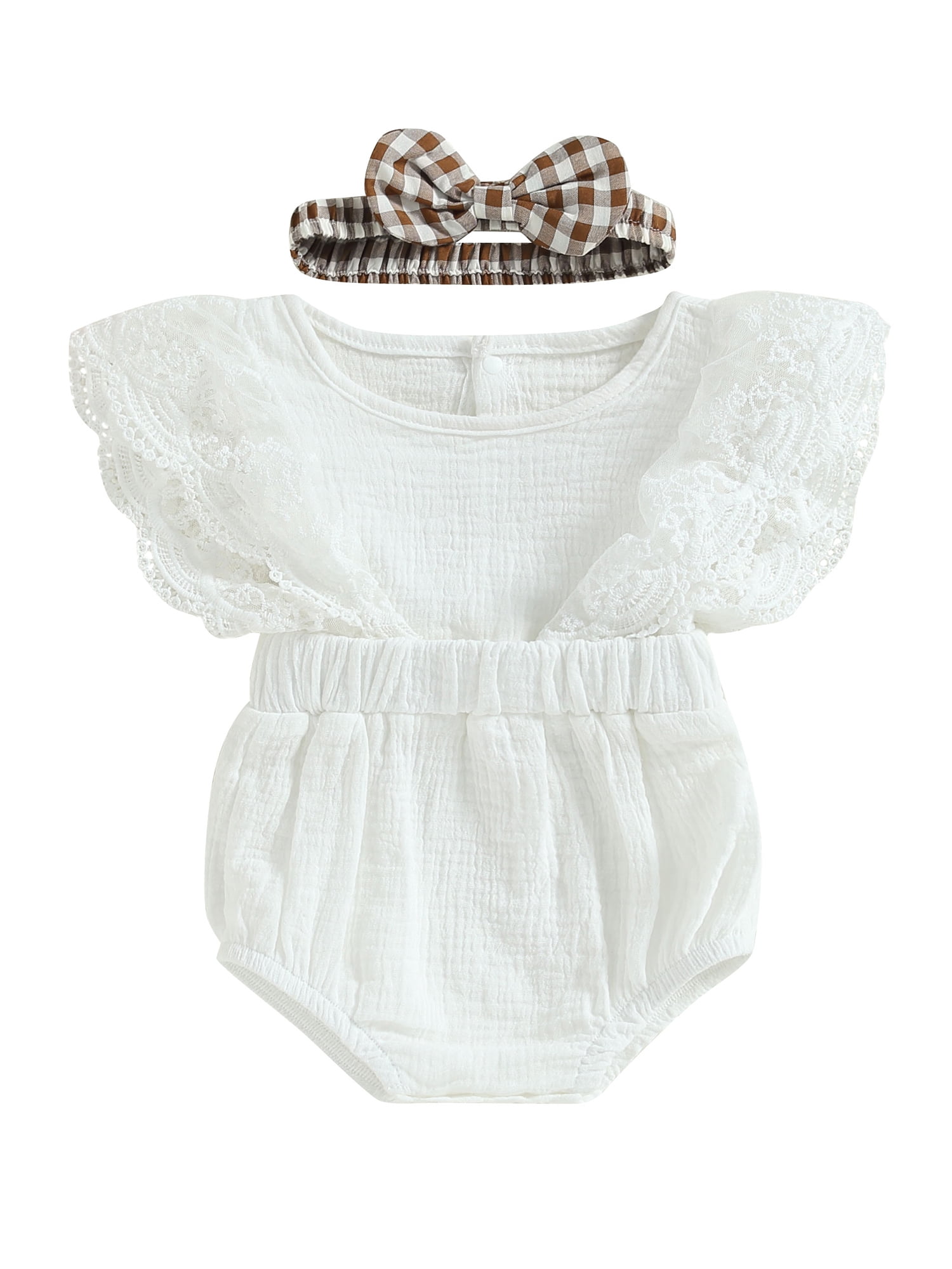 GXFC Infant Baby Girls Summer Romper Newborn Fly Sleeve Ruffle Lace One ...