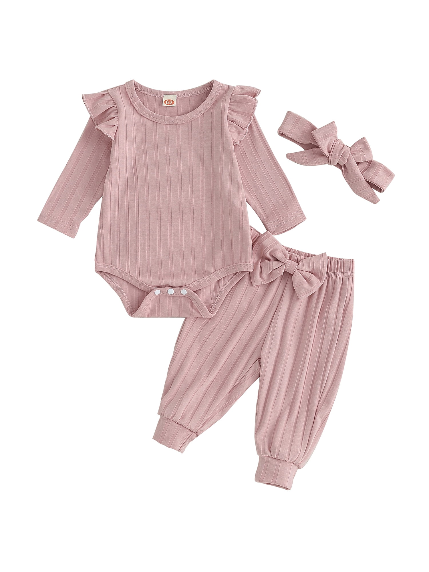GXFC Infant Girl Fall Pants Outfits Newborn Girl Long Sleeve Romper Tops and Bow Pants and ...