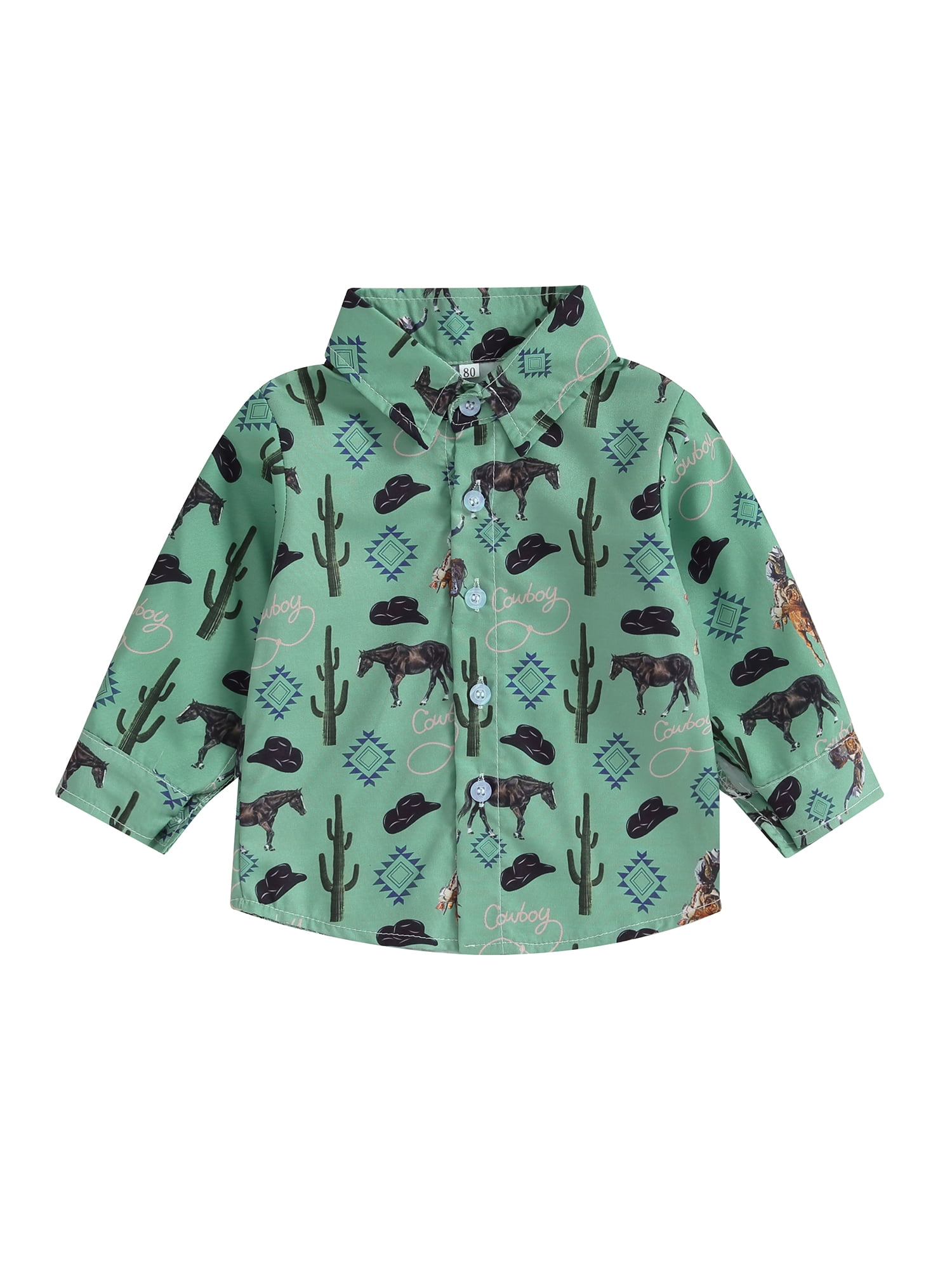 GXFC Kid Boy Button Down Shirt Long Sleeve Lapel Cowboy Cactus Pattern ...