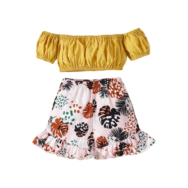 GXFC Kids Girls Fashion Shorts Outfits Little Girls Short Sleeve Off ...