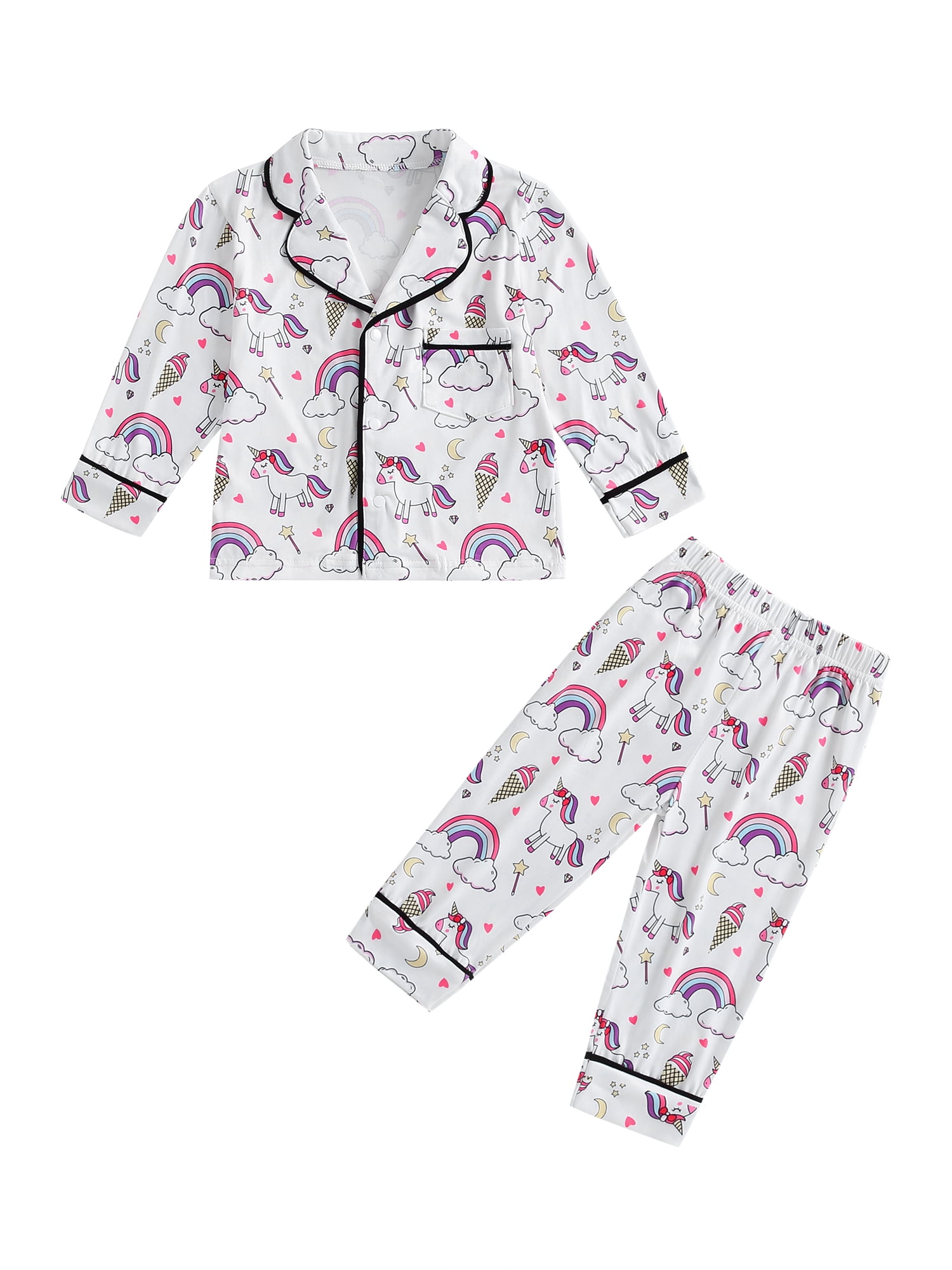 GXFC Kids Girls Pajamas Outfits Big Girl Long Sleeve Rainbow Print ...