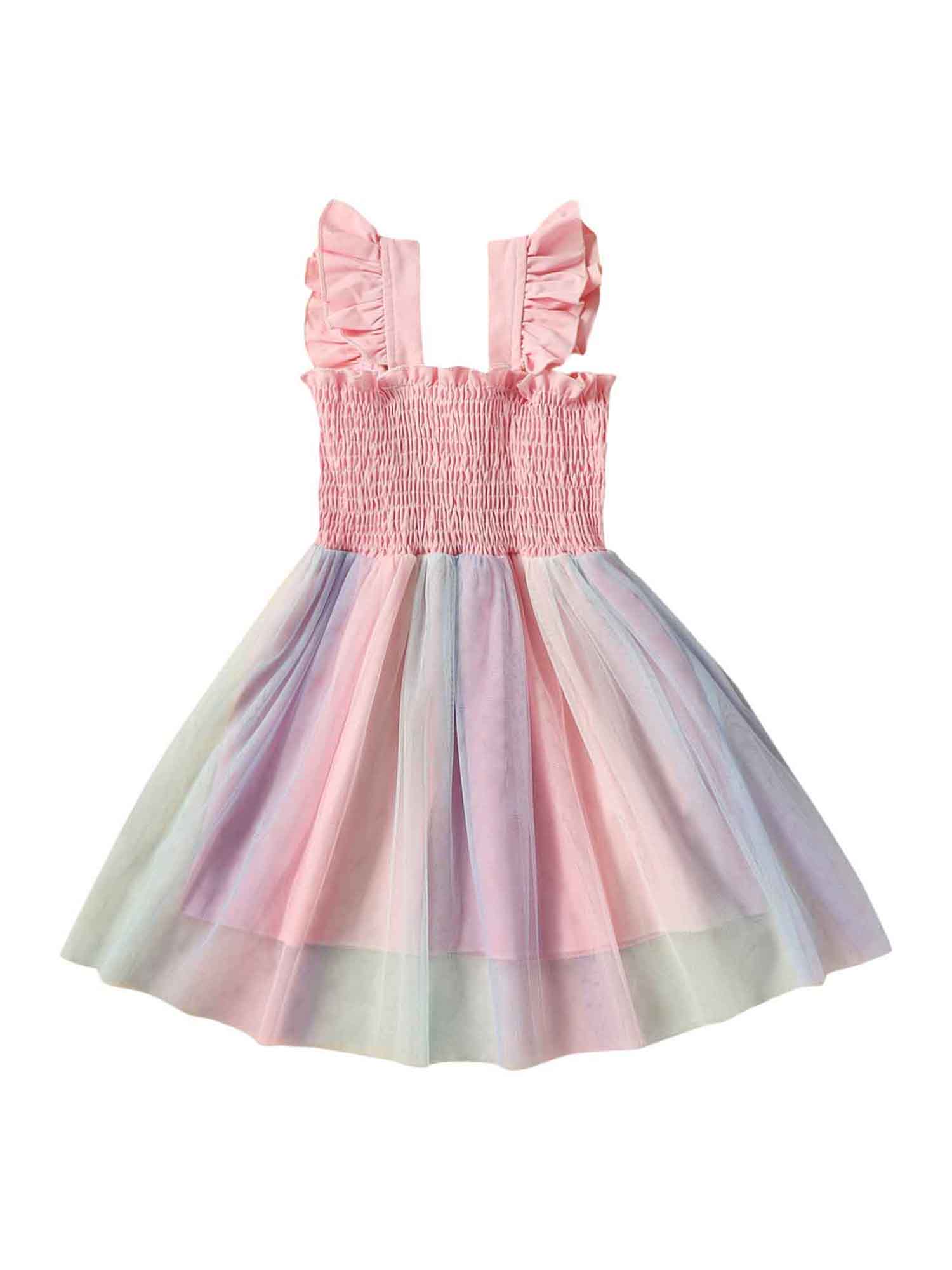 GXFC Kids Girls Summer Gradient A-Line Dress Little Girls Fly Sleeve ...