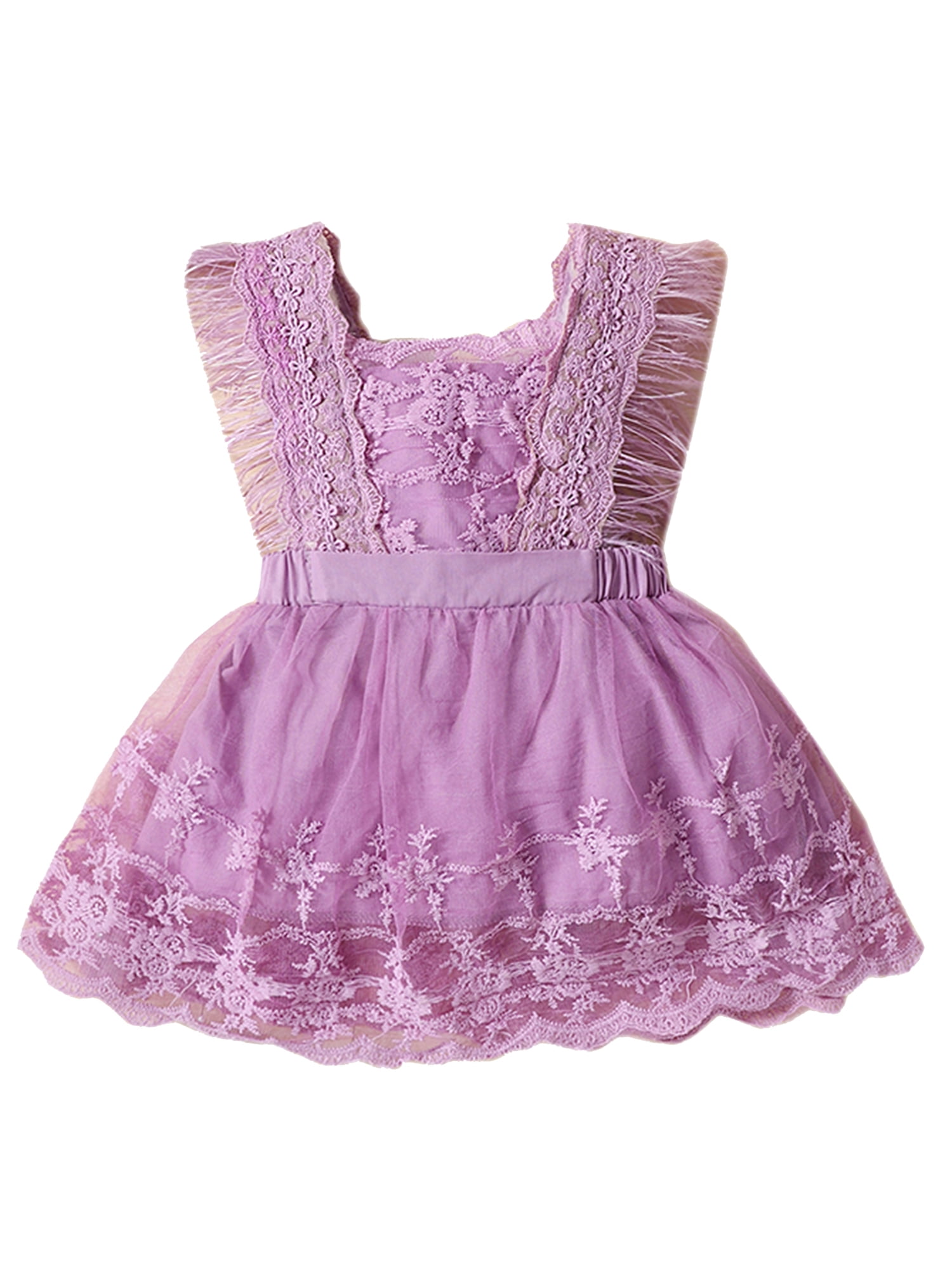 GXFC Kids Girls Summer Solid Princess Dress Little Girls Feather Sleeve ...