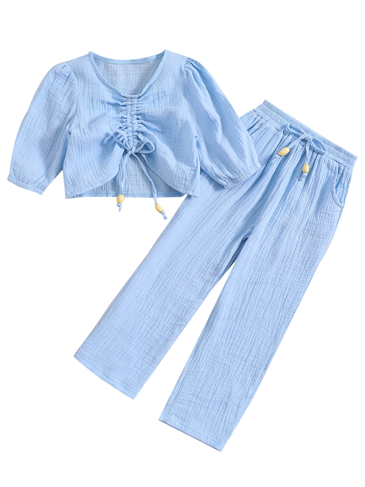 GXFC Litter Girl Summer Fall Outfits Kids Girl Short Sleeve Tie-up Tops ...