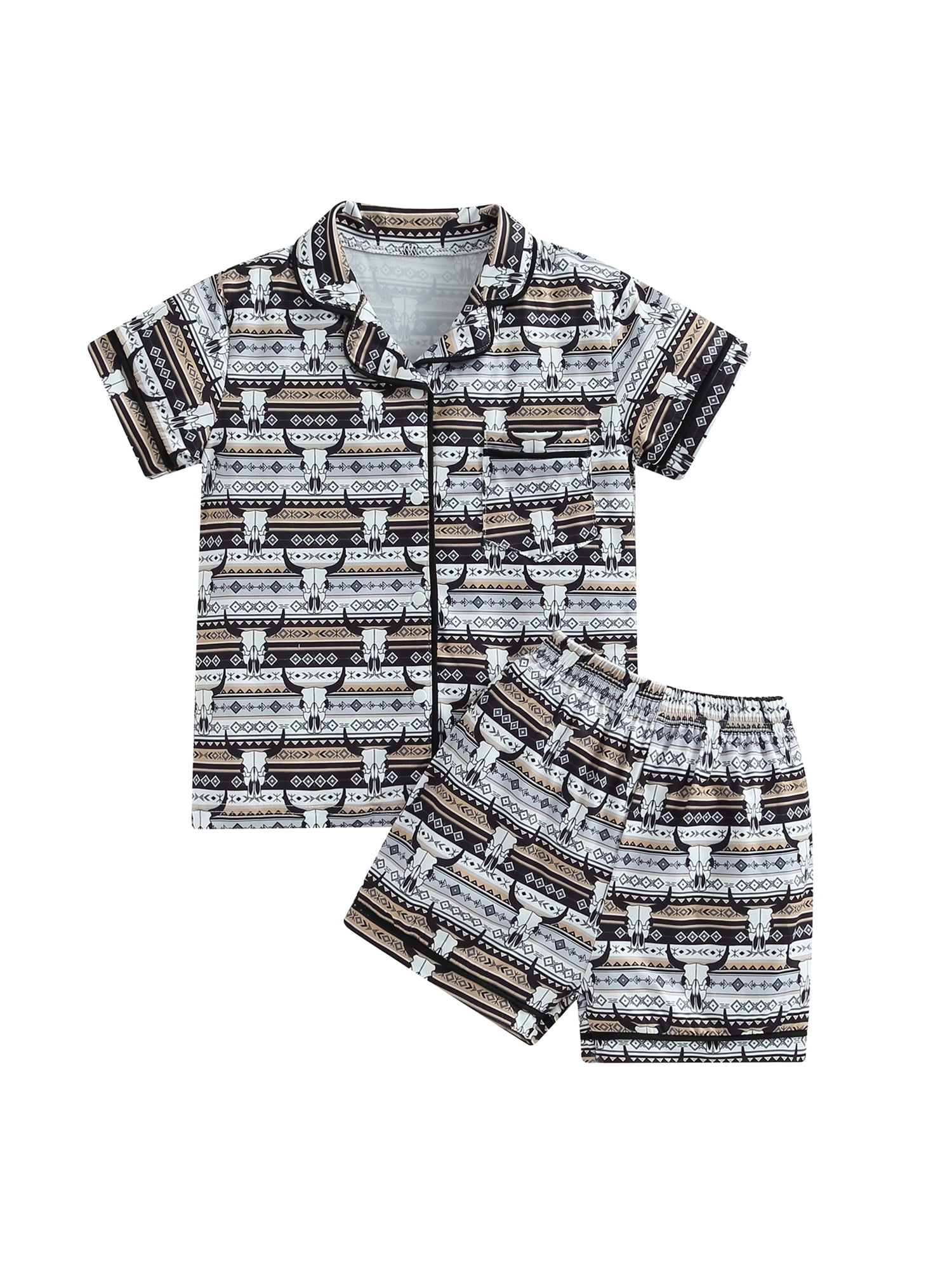 GXFC Little Boys Girl Pajamas Outfits Kids Short Sleeve Cow Print Turn ...