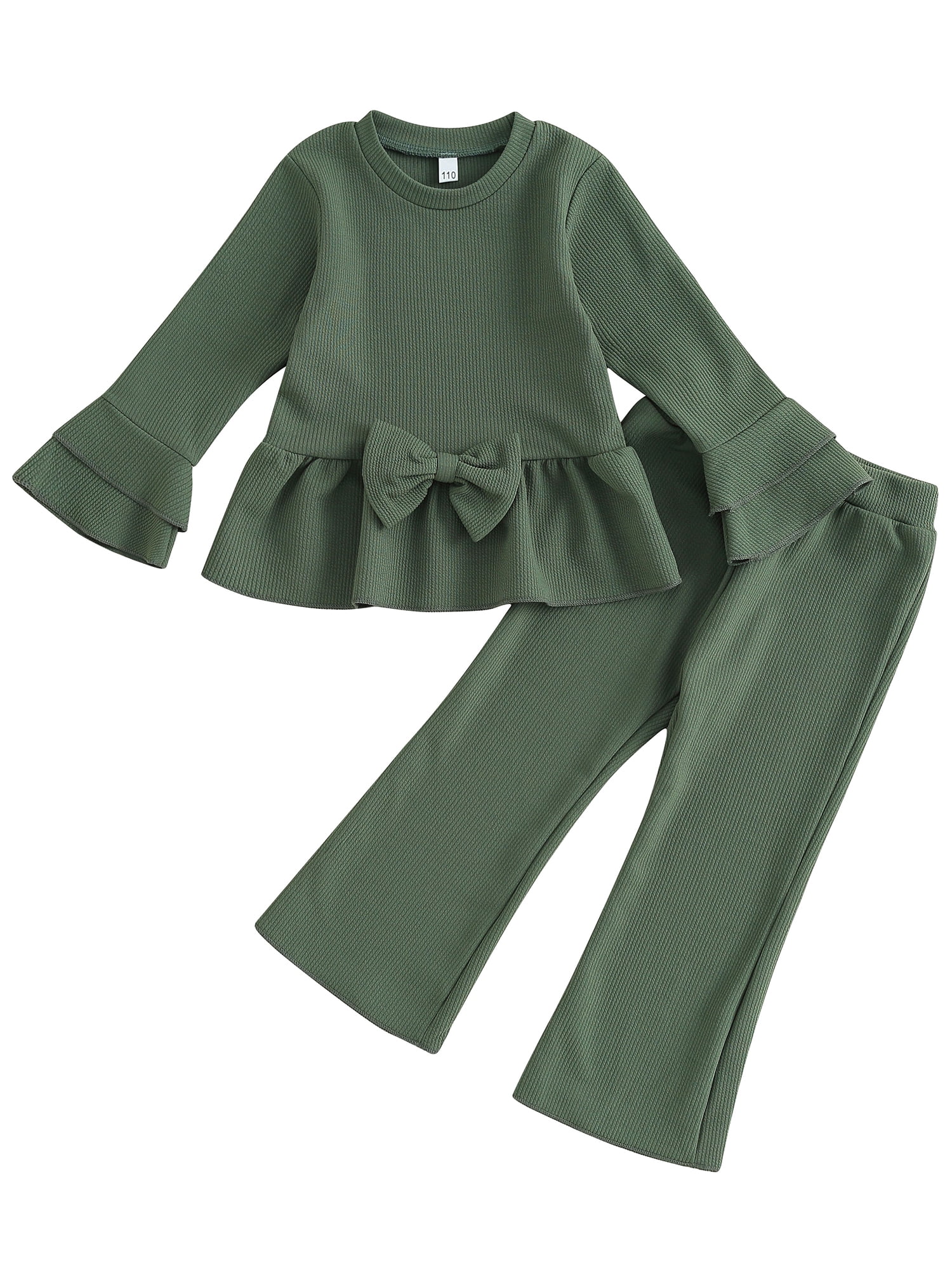 GXFC Little Girls Fall Outfits Kids Girl Long Sleeve Bow Ruffle Hem ...