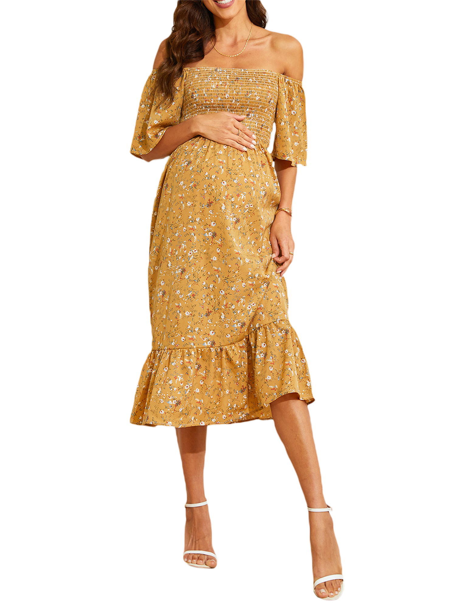 GXFC Maternity Dress Casual Short Sleeve Square Neck Floral Dress for ...