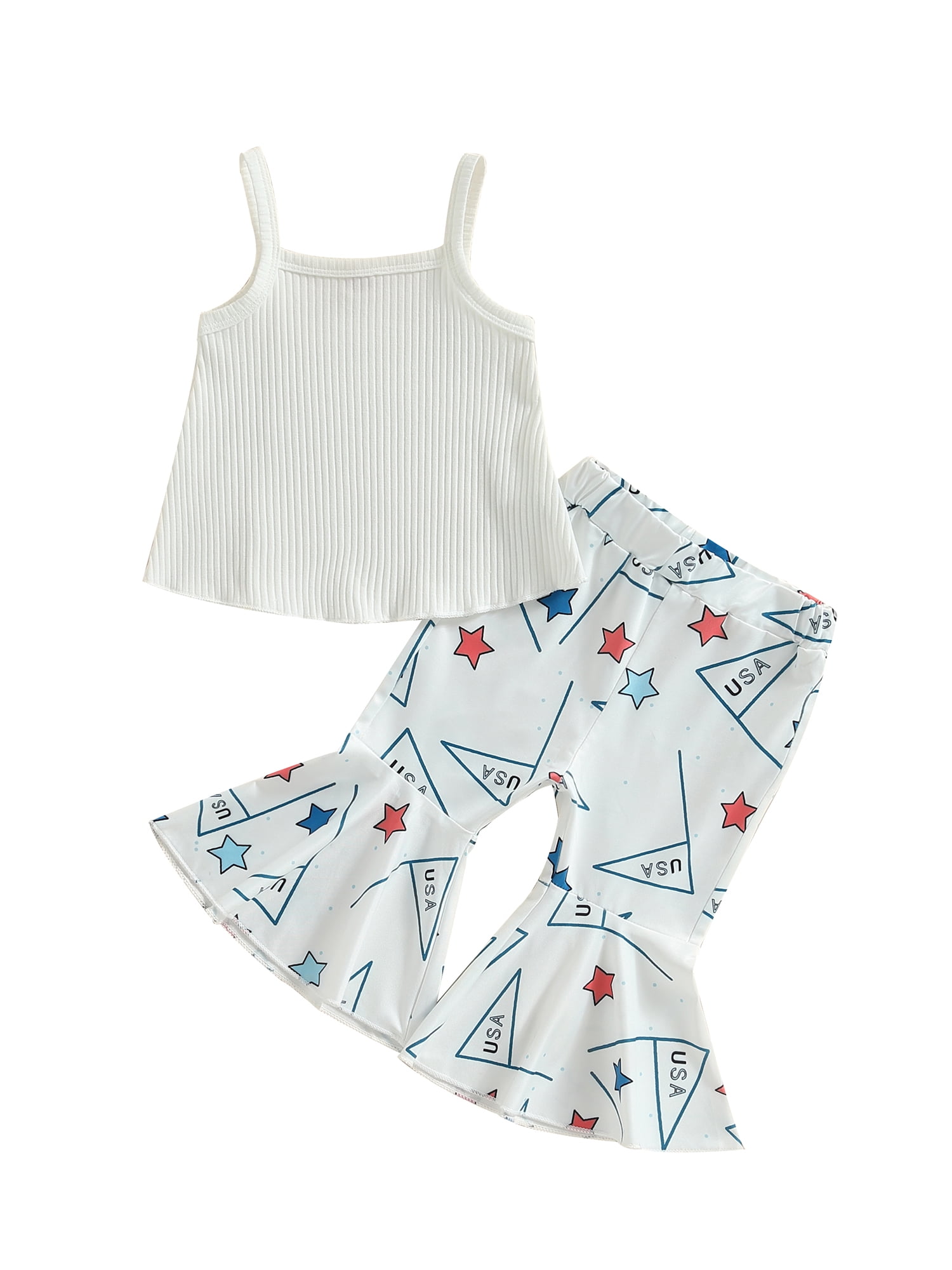 GXFC Toddler Girl 4th of July Outfits Sleeveless Sling Off Shoulder ...