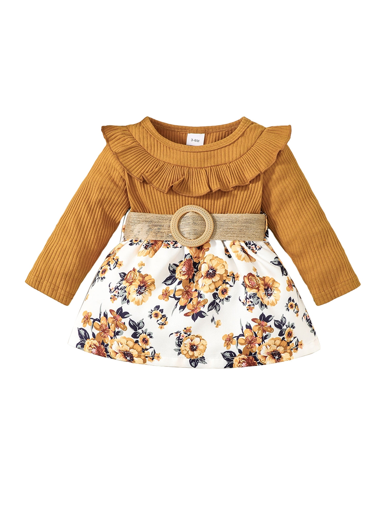 GXFC Toddler Girls Fall Dress Clothes 6M 1T 2T 3T Kids Girls Long Sleeve Flower Print A-line ...