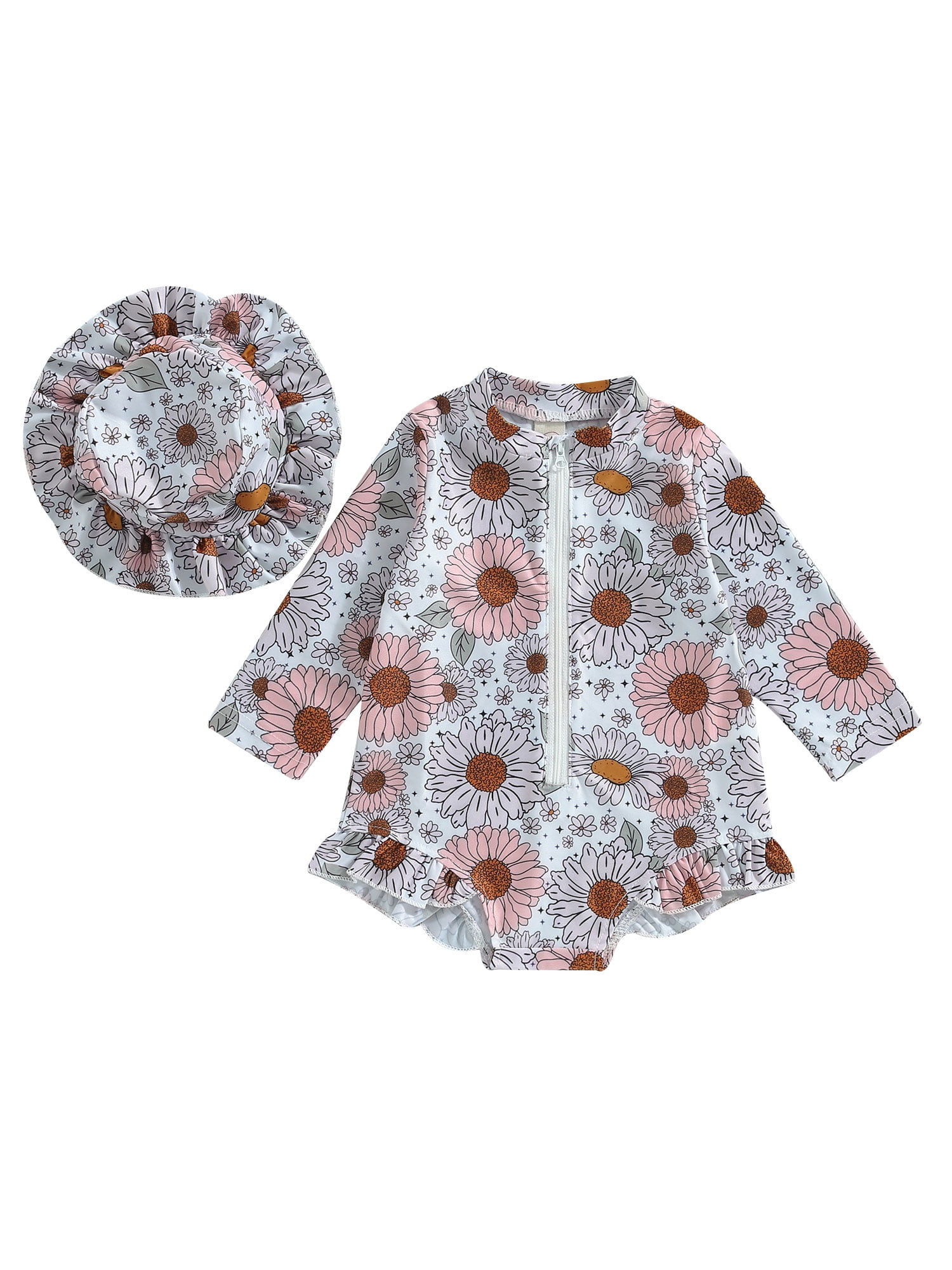 GXFC Toddler Girls One Piece Swimsuits Kids Girls Long Sleeve Zip-up ...