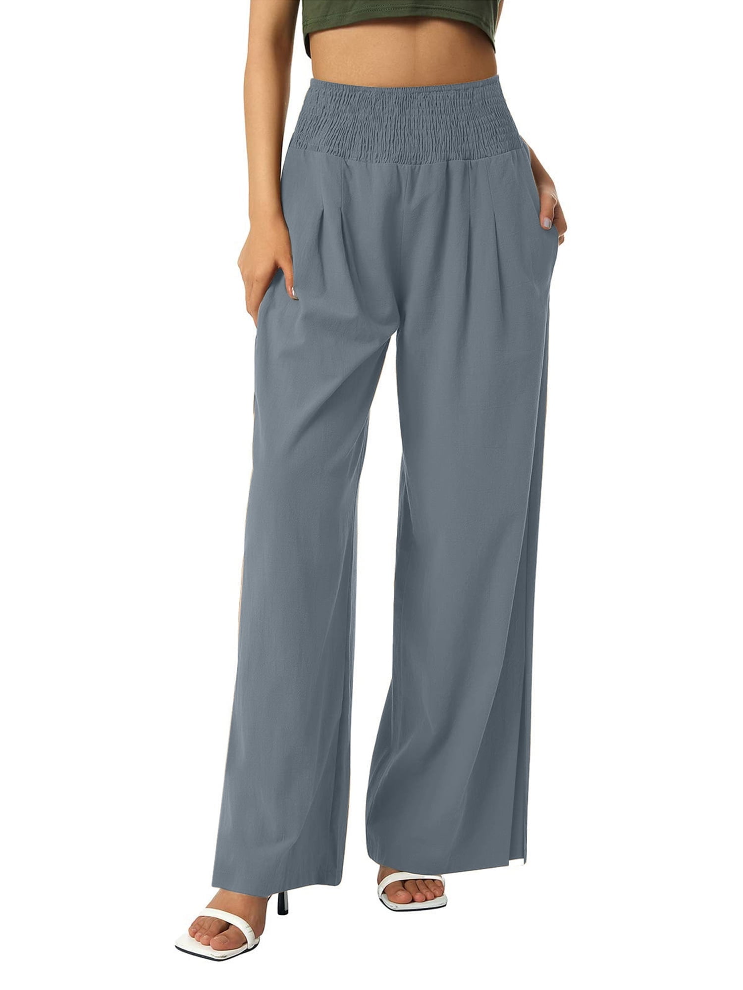 GXFC Wide Leg Trousers for Women Casual Solid Slit High Waist Pants ...