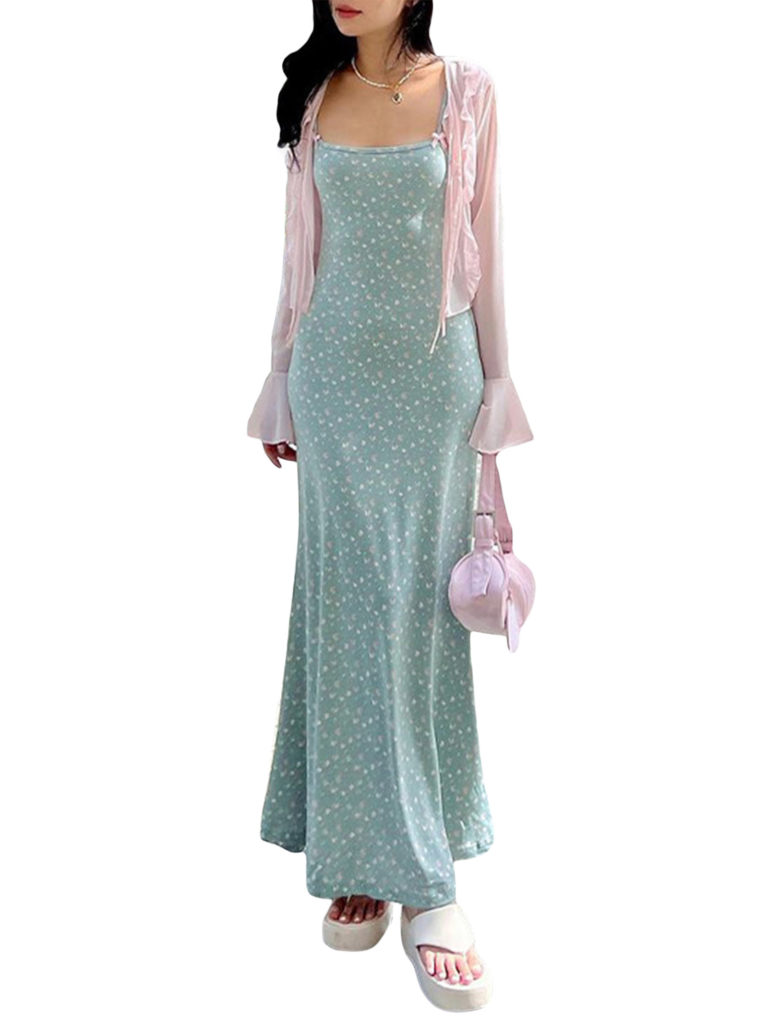 GXFC Women Cami Dress Spaghetti Straps Backless Maxi Dress Loose Floral ...