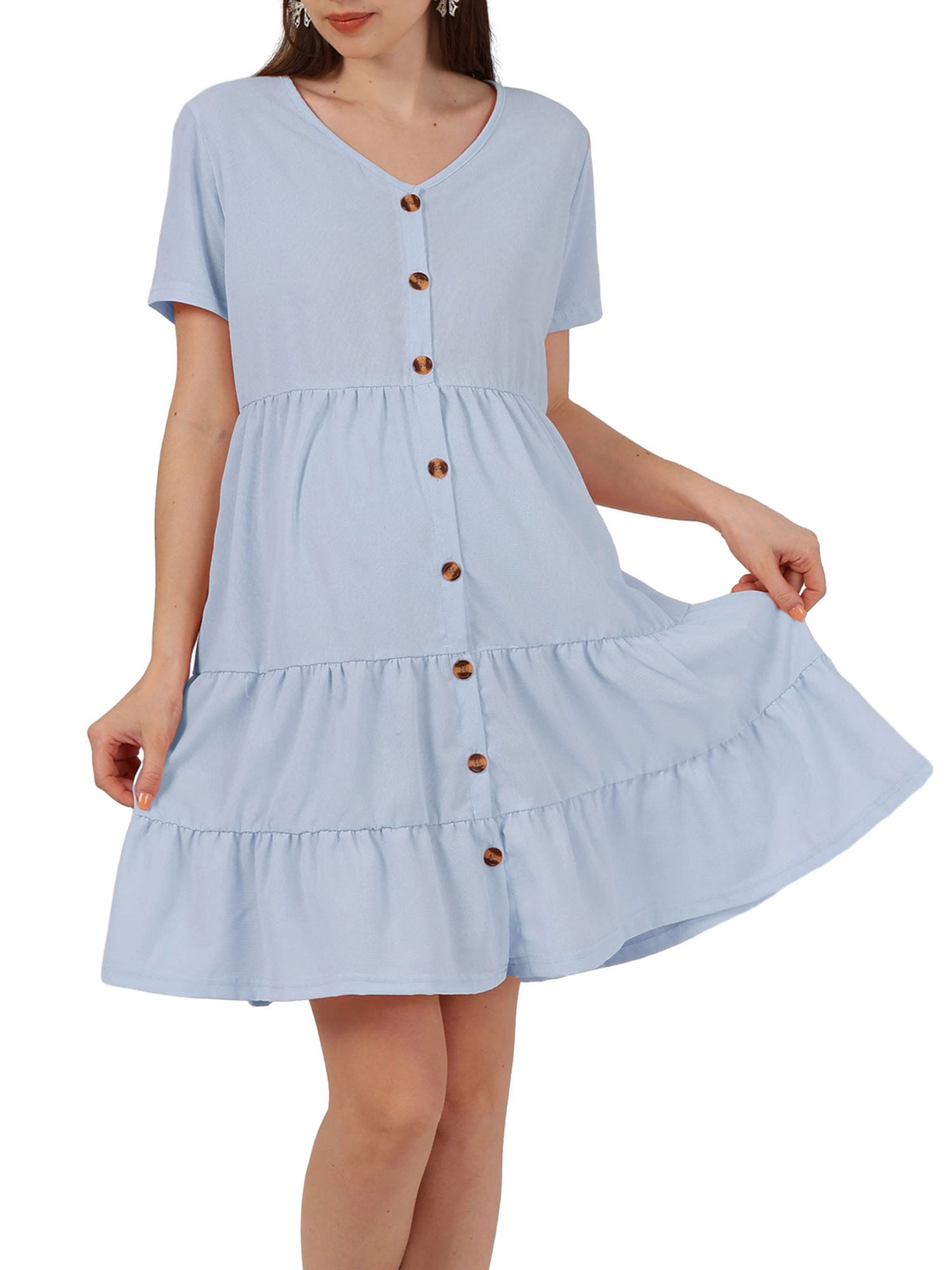 GXFC Women Maternity Dress Summer Short Sleeve Button Shirt Dress A ...
