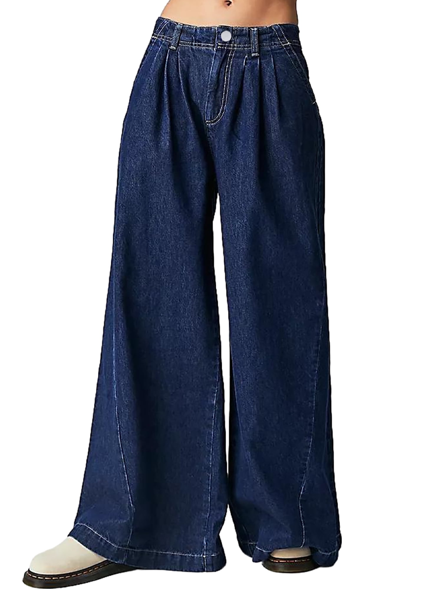 GXFC Women's Denim Wide Leg Trousers Casual Baggy Jeans High Waist ...
