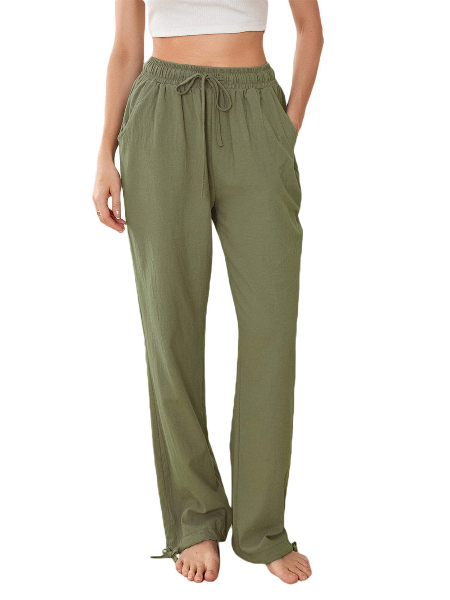 GXFC Women's Lounge Wide Leg Trousers Casual Drawstring Elastic Waist ...