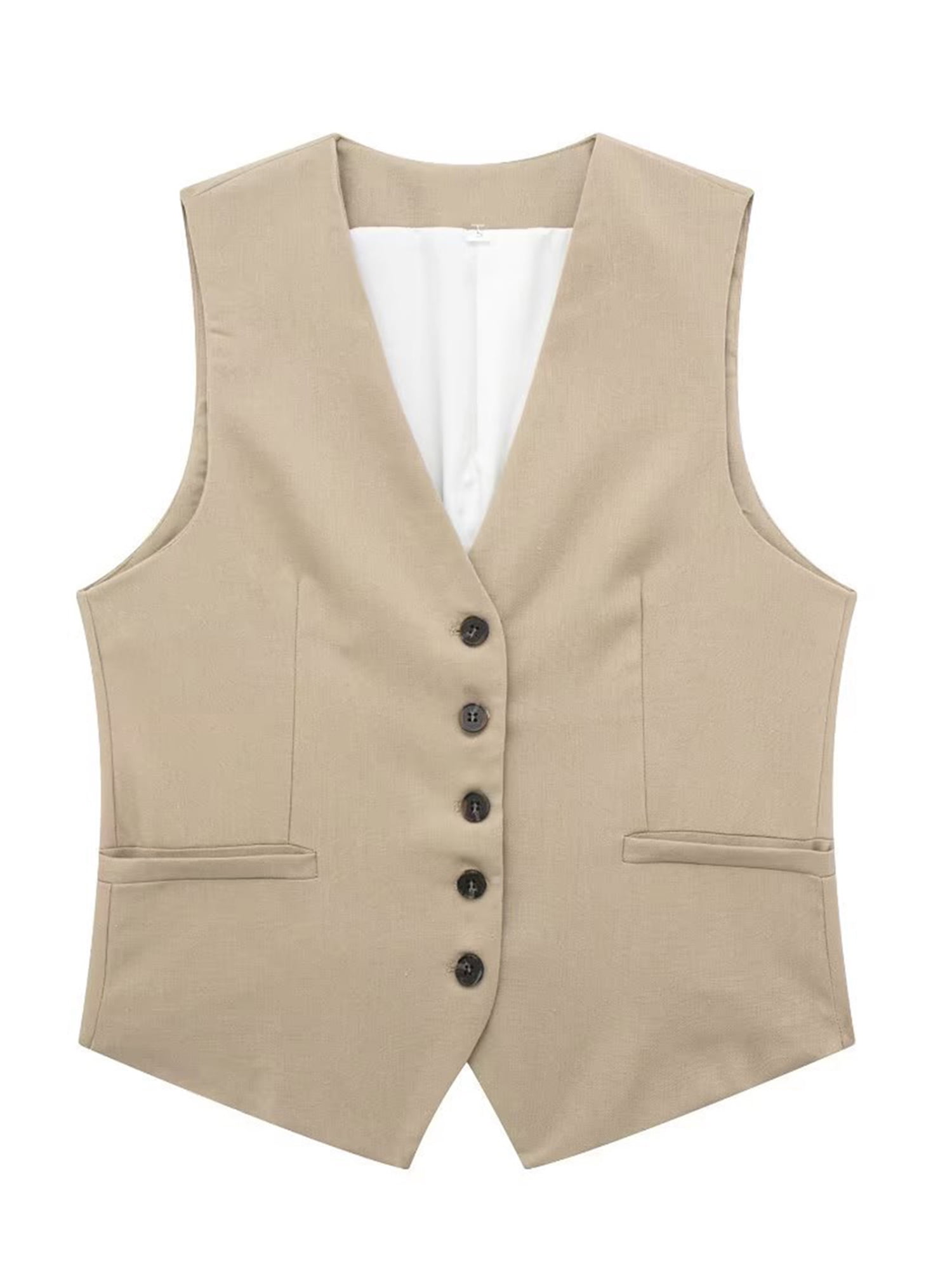 GXFC Womens Dressy Vests Sleeveless V Neck Button Waistcoat Formal ...