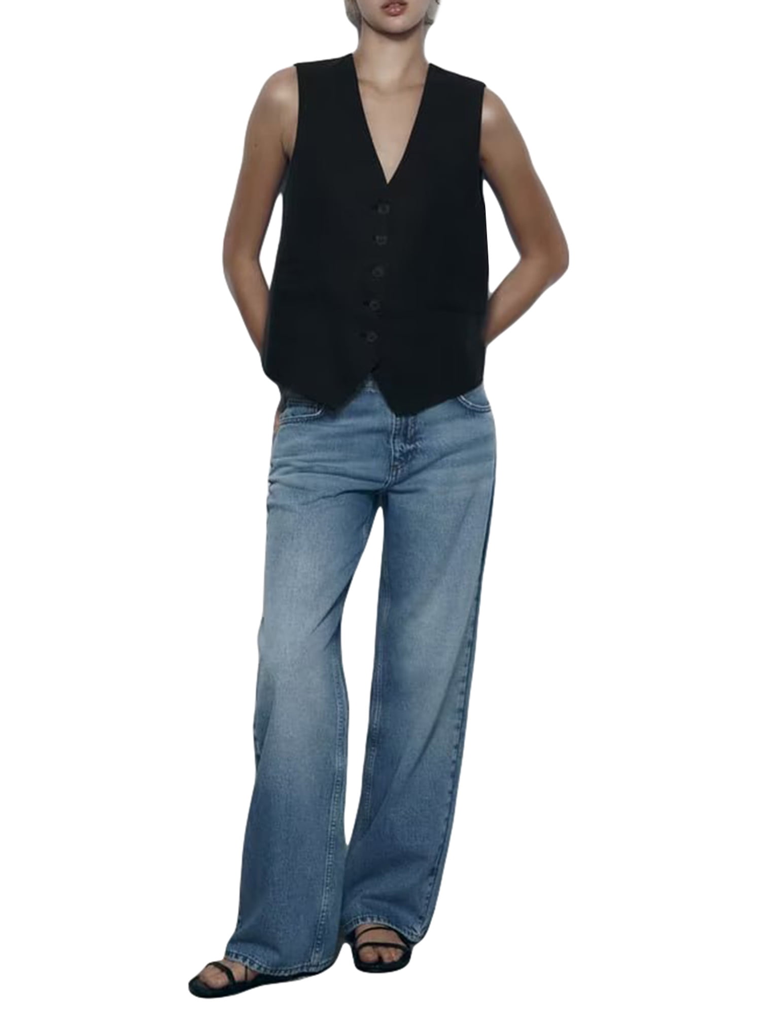 GXFC Womens Dressy Vests Sleeveless V Neck Button Waistcoat Formal ...