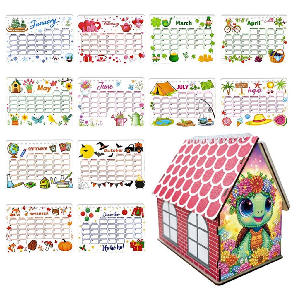 GXFCAI DIY Diamond Art Kits, 2026 Cute House Desk Calendar Tabletop ...