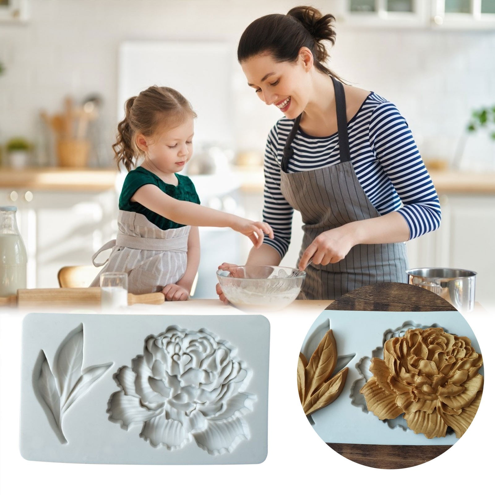 GXFMYA 3D Peony Flower & Leaf Fondant Mold Set - Food-Grade Silicone ...
