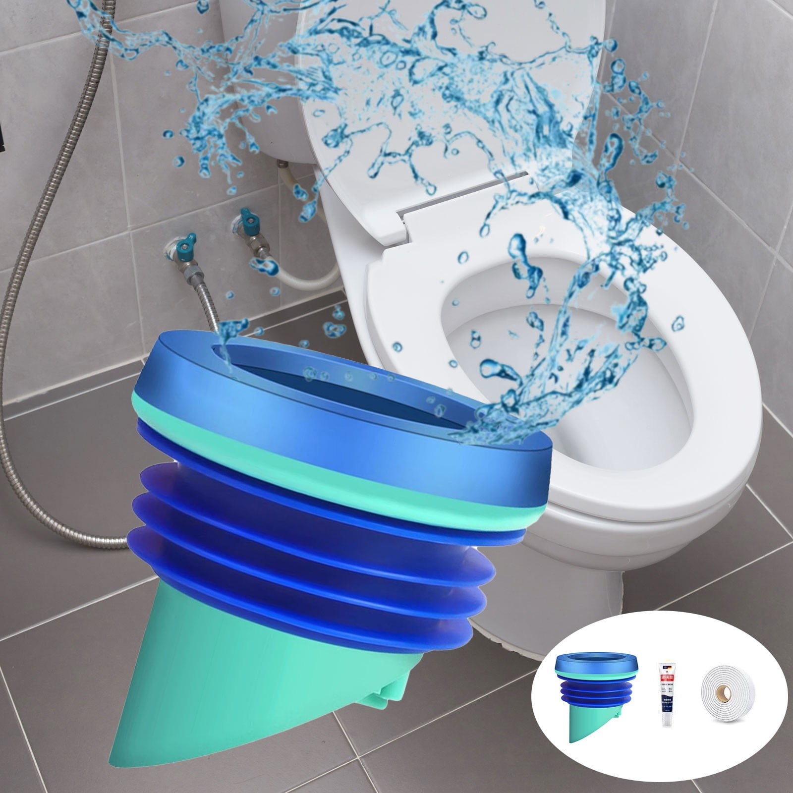 GXFMYA Blue Multi-function Toilet Sealing Flange Gasket, Odor-proof, Leak-proof, Insect-proof ...