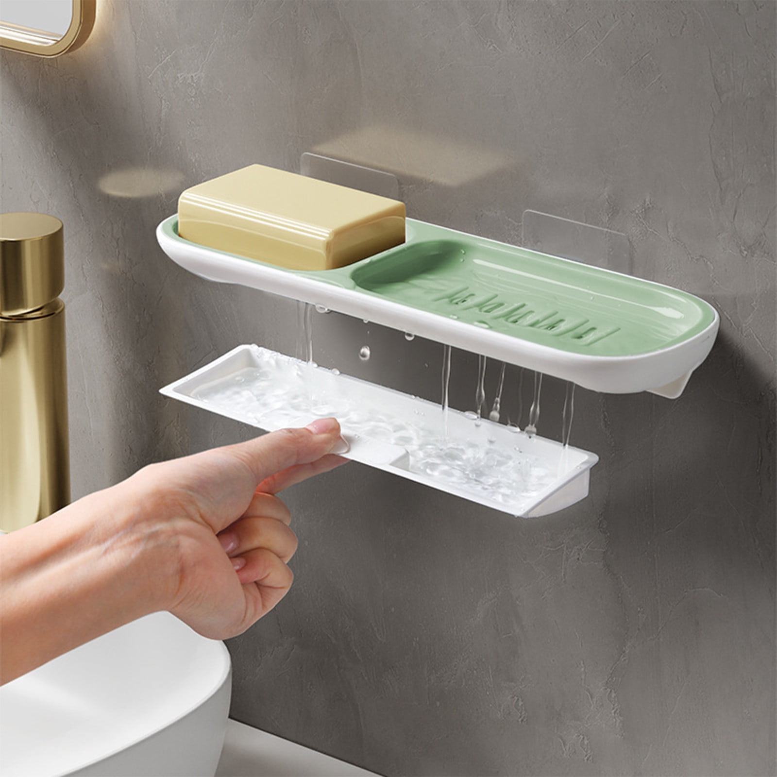 GXFMYA Double Compartment Soap Rack, Non-Punch Bathroom Storage Shelf ...