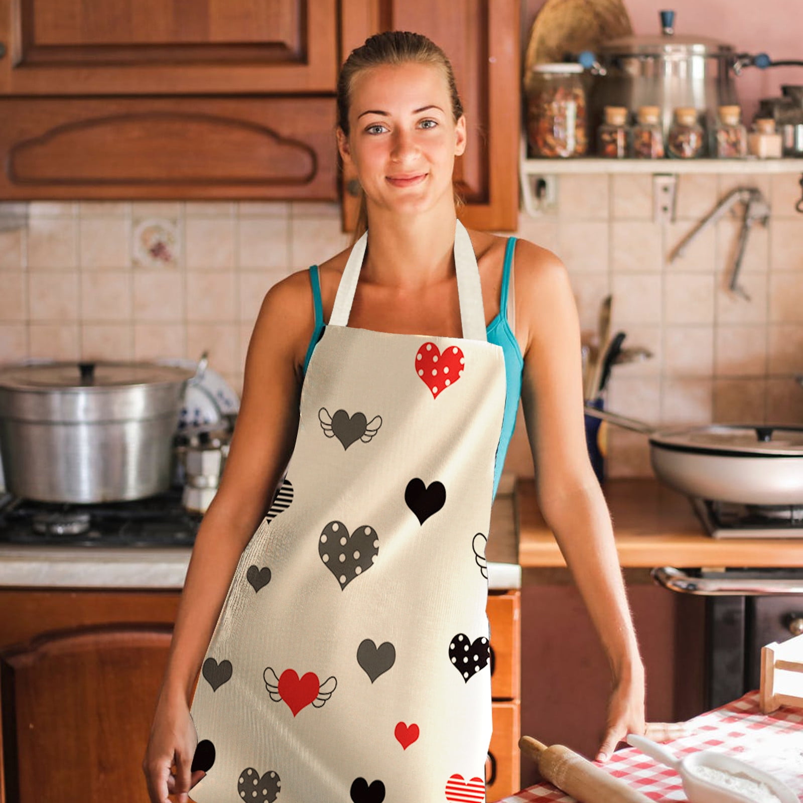 GXFMYA Family Valentine's Day Print Aprons, Linen Kitchen Aprons for ...