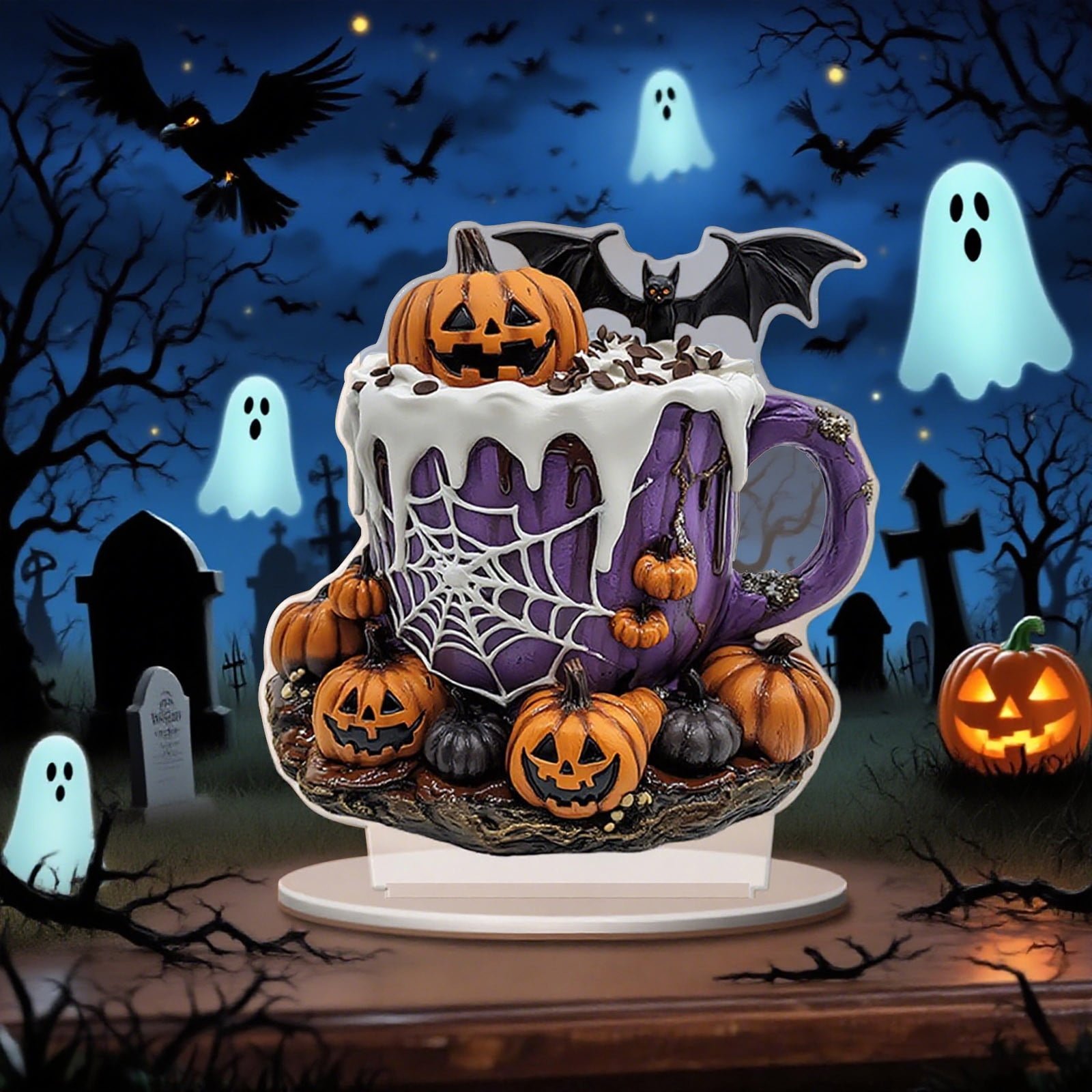 GXFMYA Halloween & Christmas Table Decor - 2D Acrylic Witch & Pumpkin ...