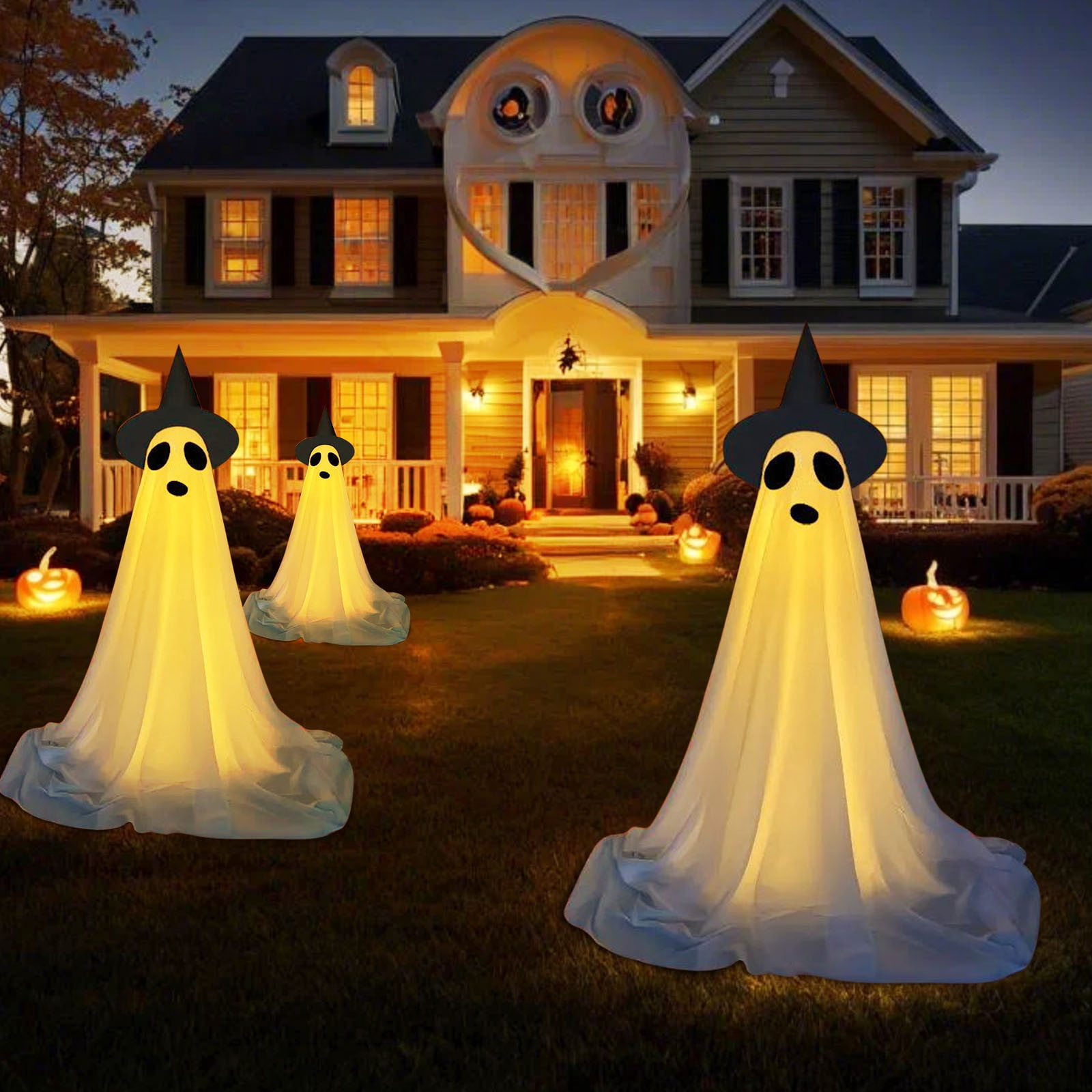 GXFMYA Illuminated White Fabric Ghosts with Remote Control - Halloween ...
