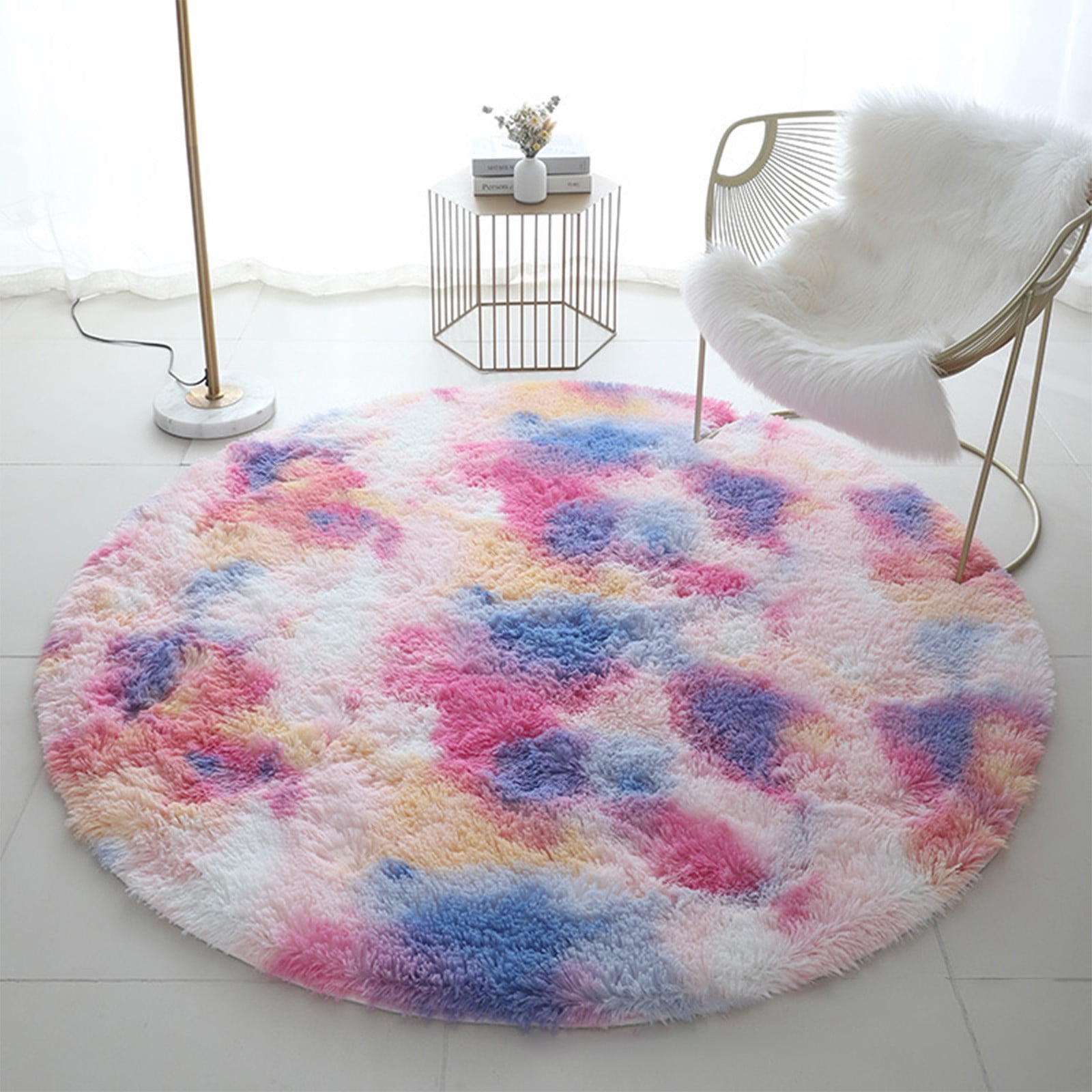 GXFMYA Rainbow Round Rug – Soft Plush Decorative Rug for Kids’ Rooms ...