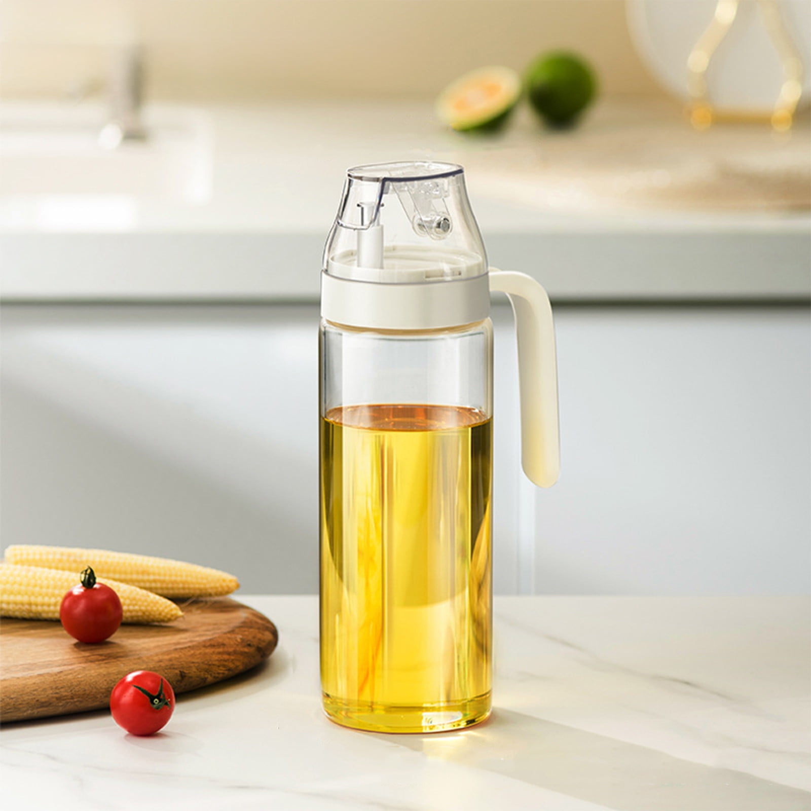 GXFMYA Transparent Glass Oil Pot with Automatic Lid – Leak-Proof ...