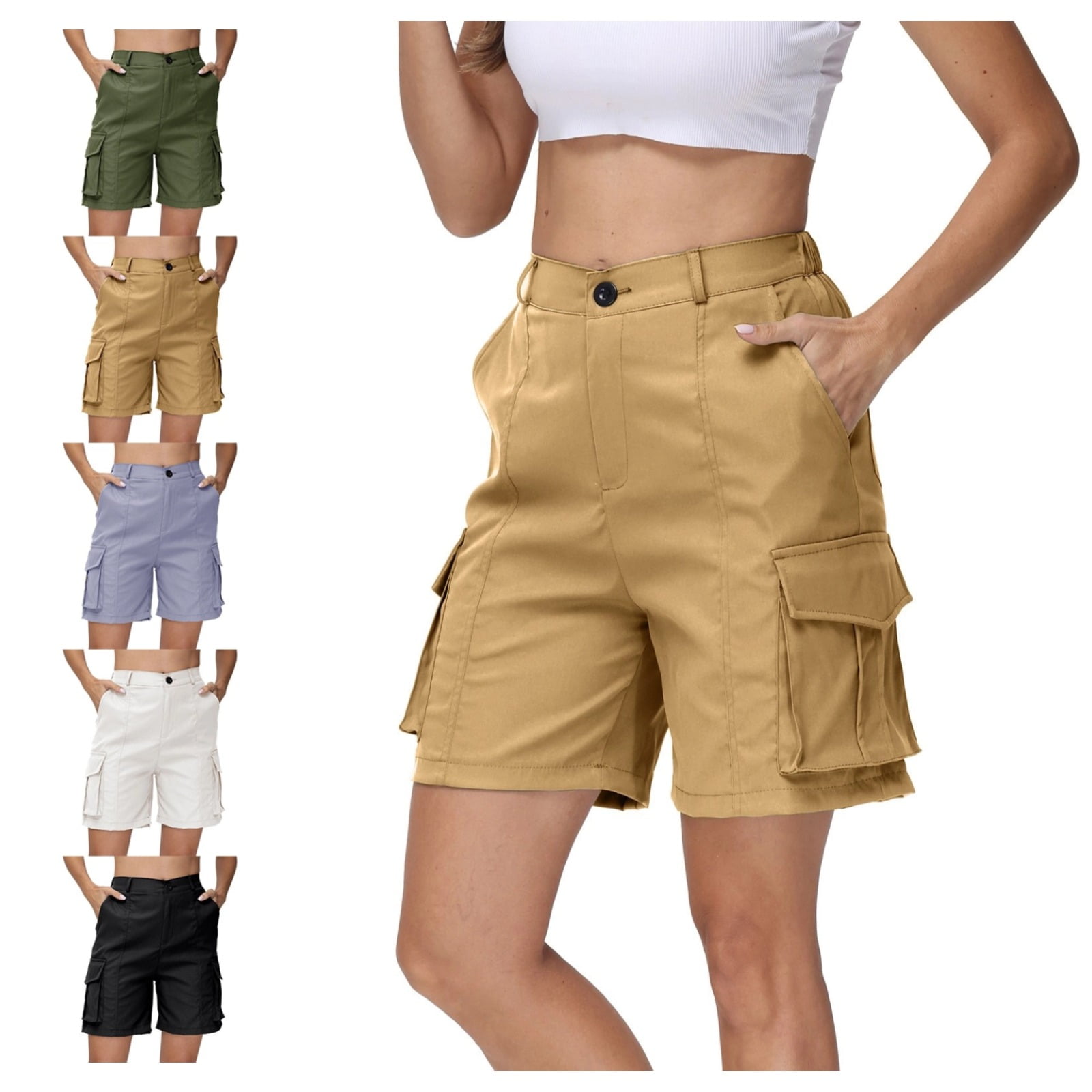 GXIPO Bermuda Cargo Shorts for Women High Waist Knee Length Shorts 6 ...